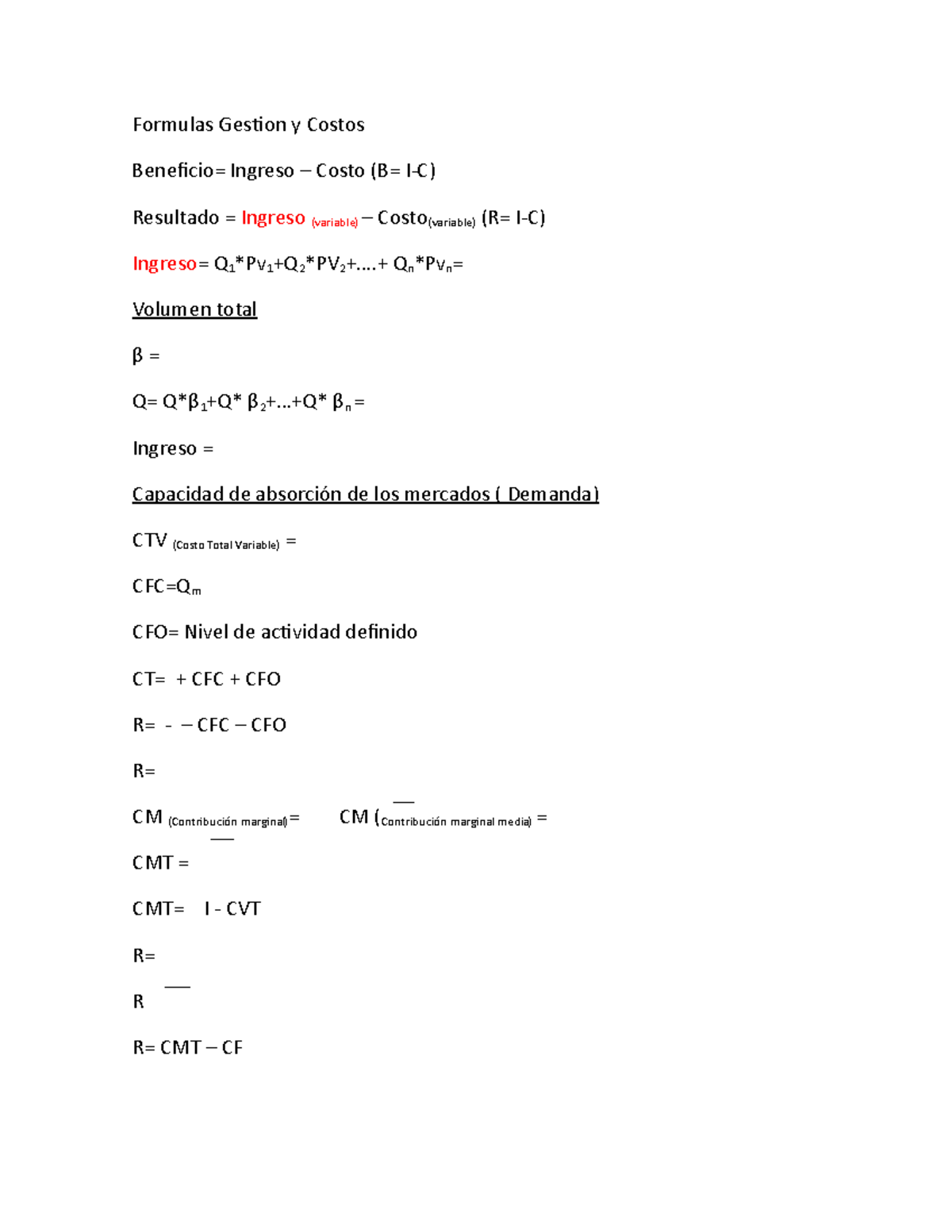 Formulas Gestion y Costos 2 - Formulas Gestion y Costos Beneficio ...