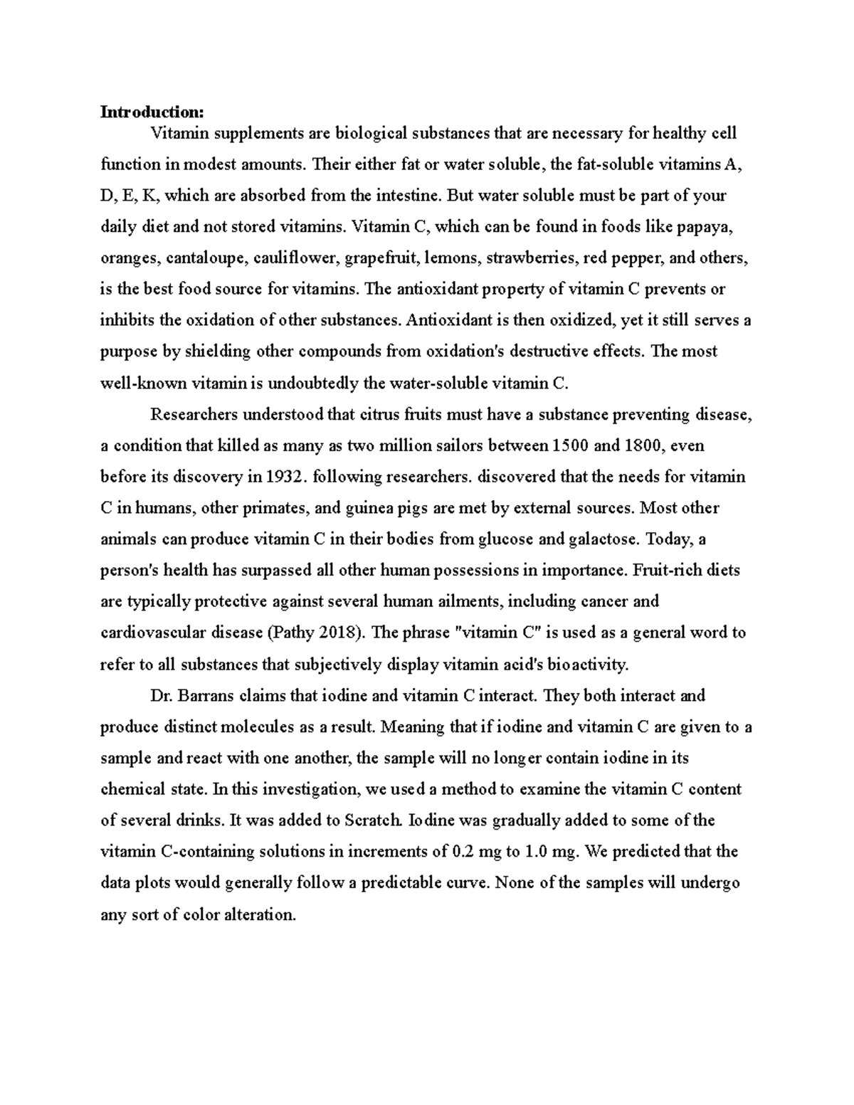 Lab 122 vitamin C content in bev - Introduction: Vitamin supplements ...