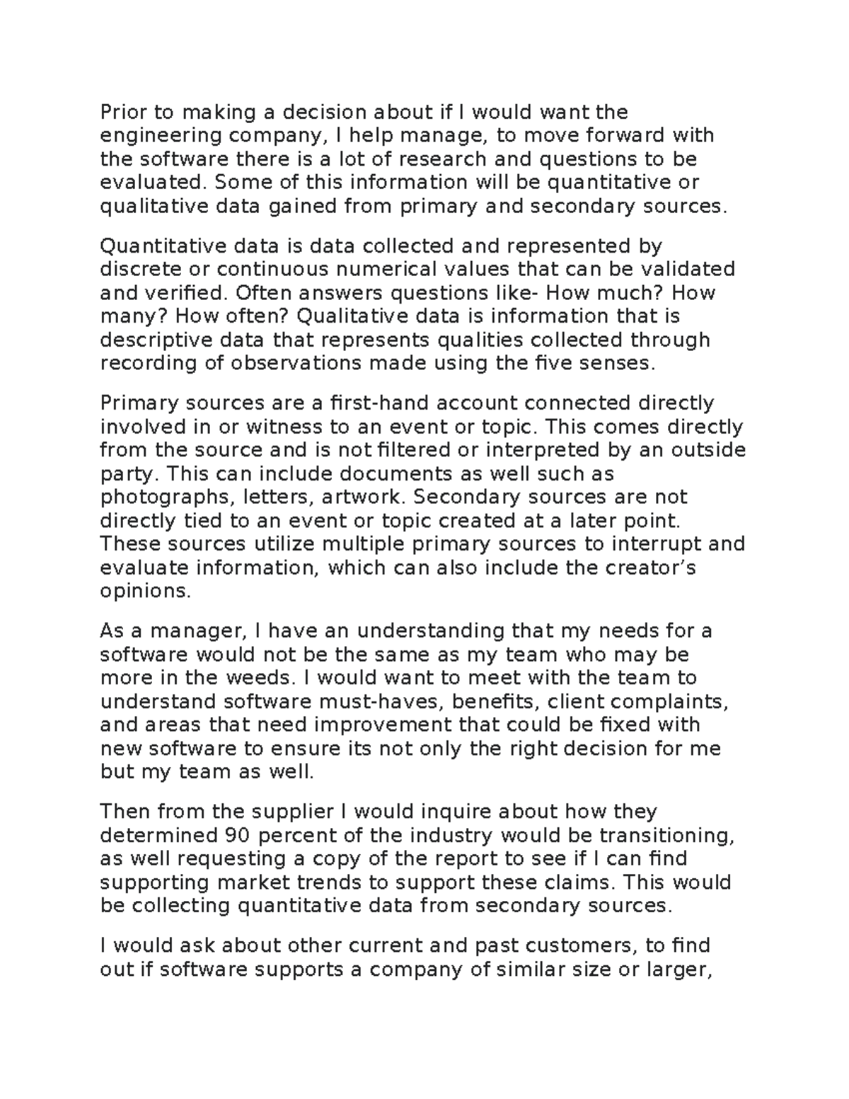 Bus 225 module two discussion - Prior to making a decision about if I ...