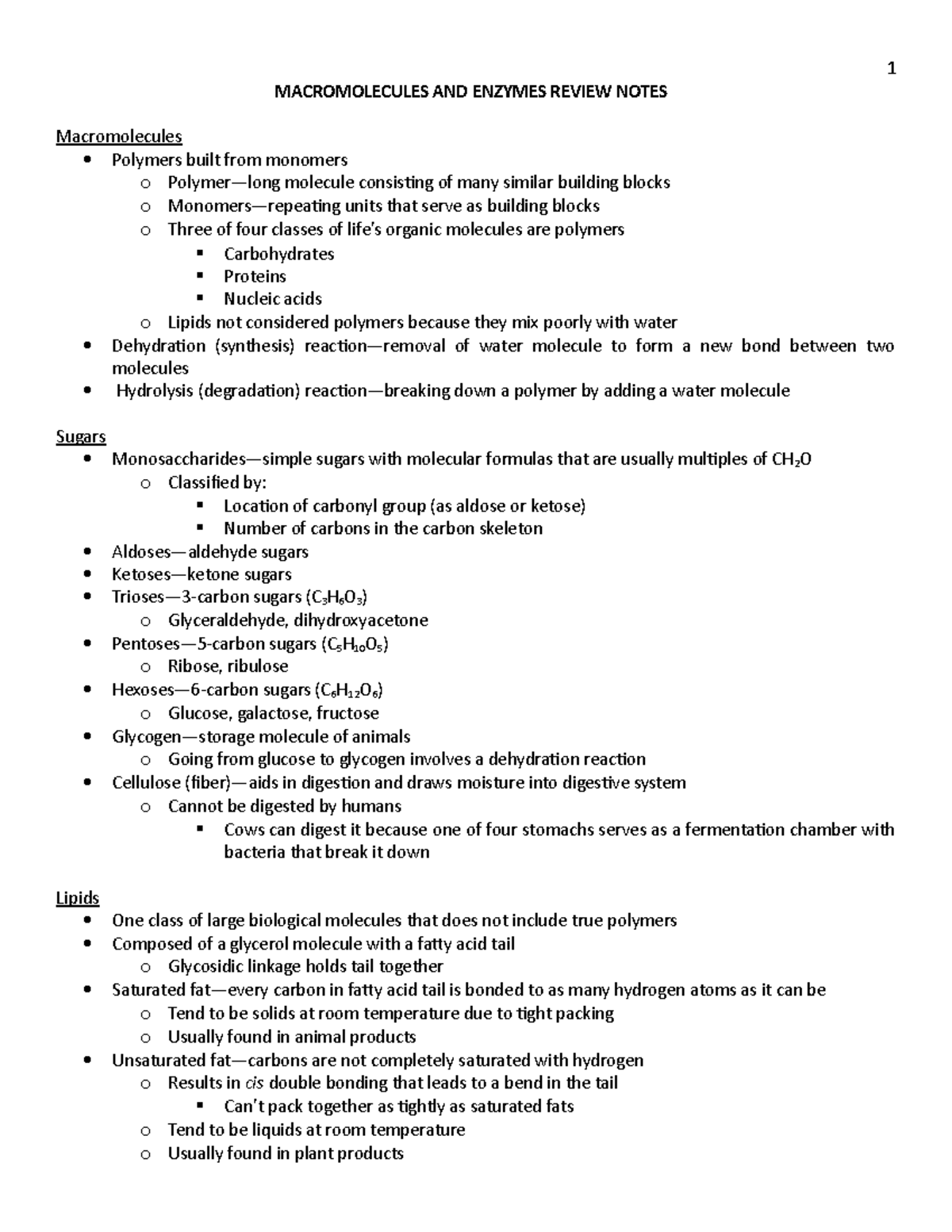 2 Biology 2016-1-27 macromolecules and enzymes notes - MACROMOLECULES ...