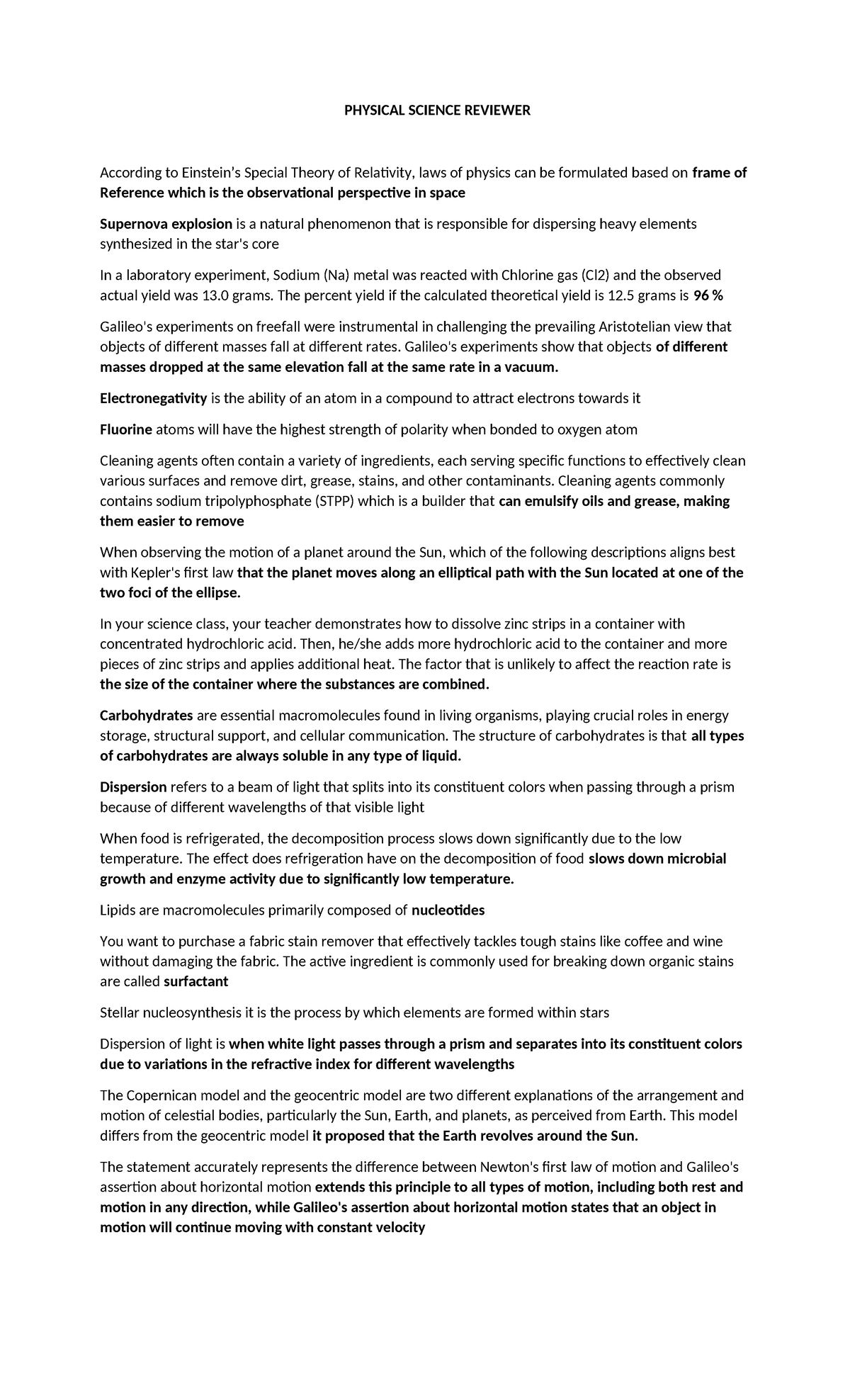 Reviewer IN Physical Science - PHYSICAL SCIENCE REVIEWER According to ...