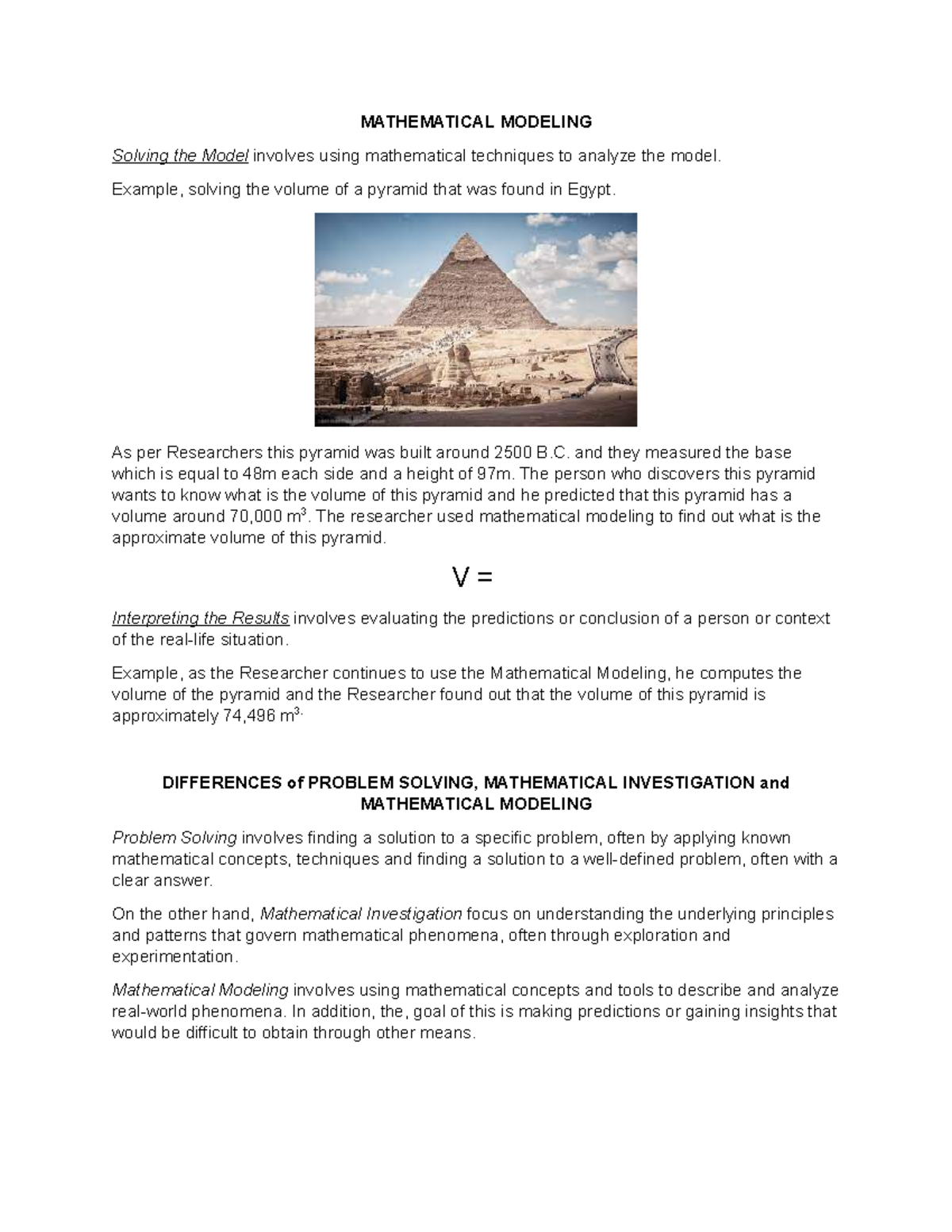 Mathematical Modeling - MATHEMATICAL MODELING Solving the Model ...