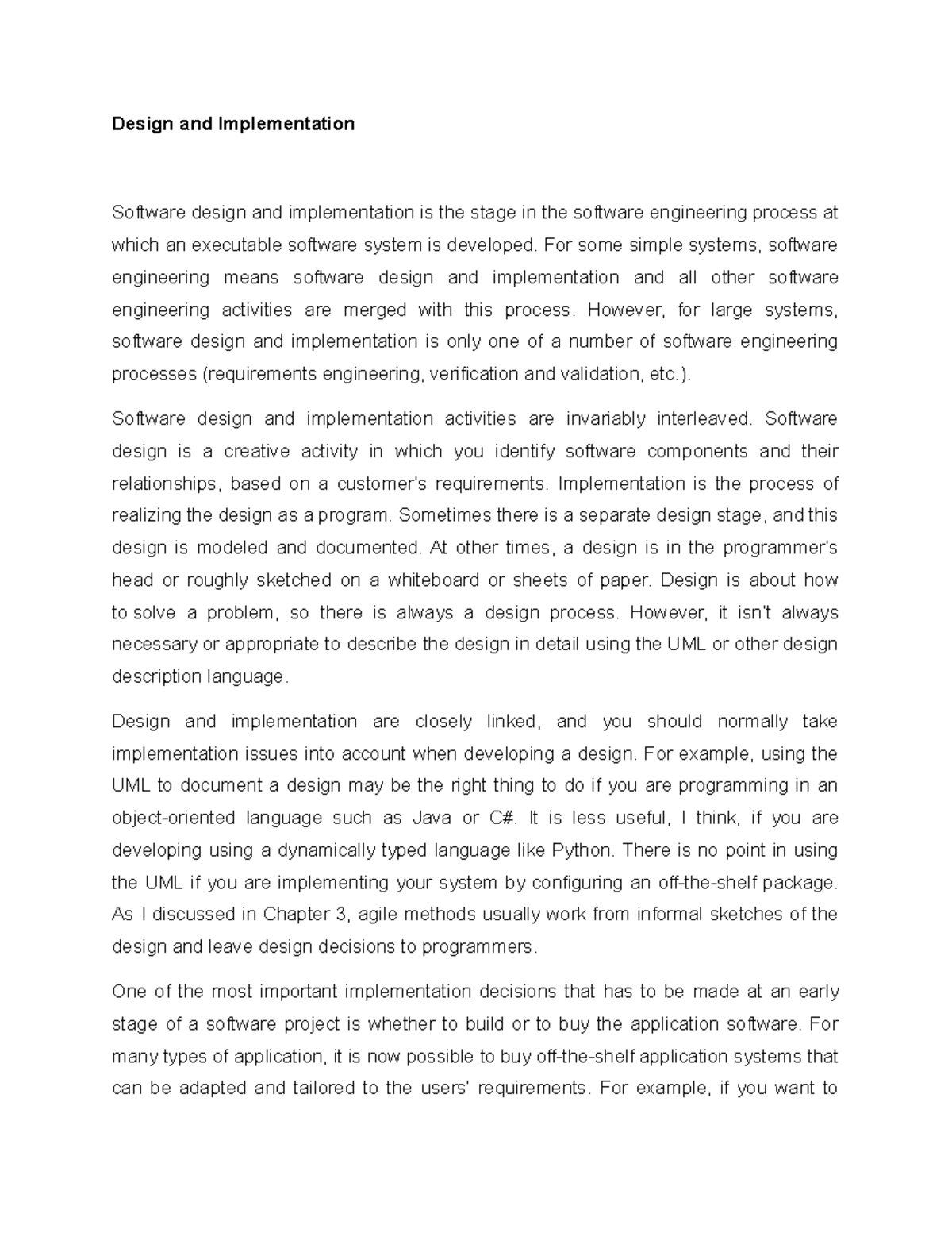 Design and Implementation - For some simple systems, software ...