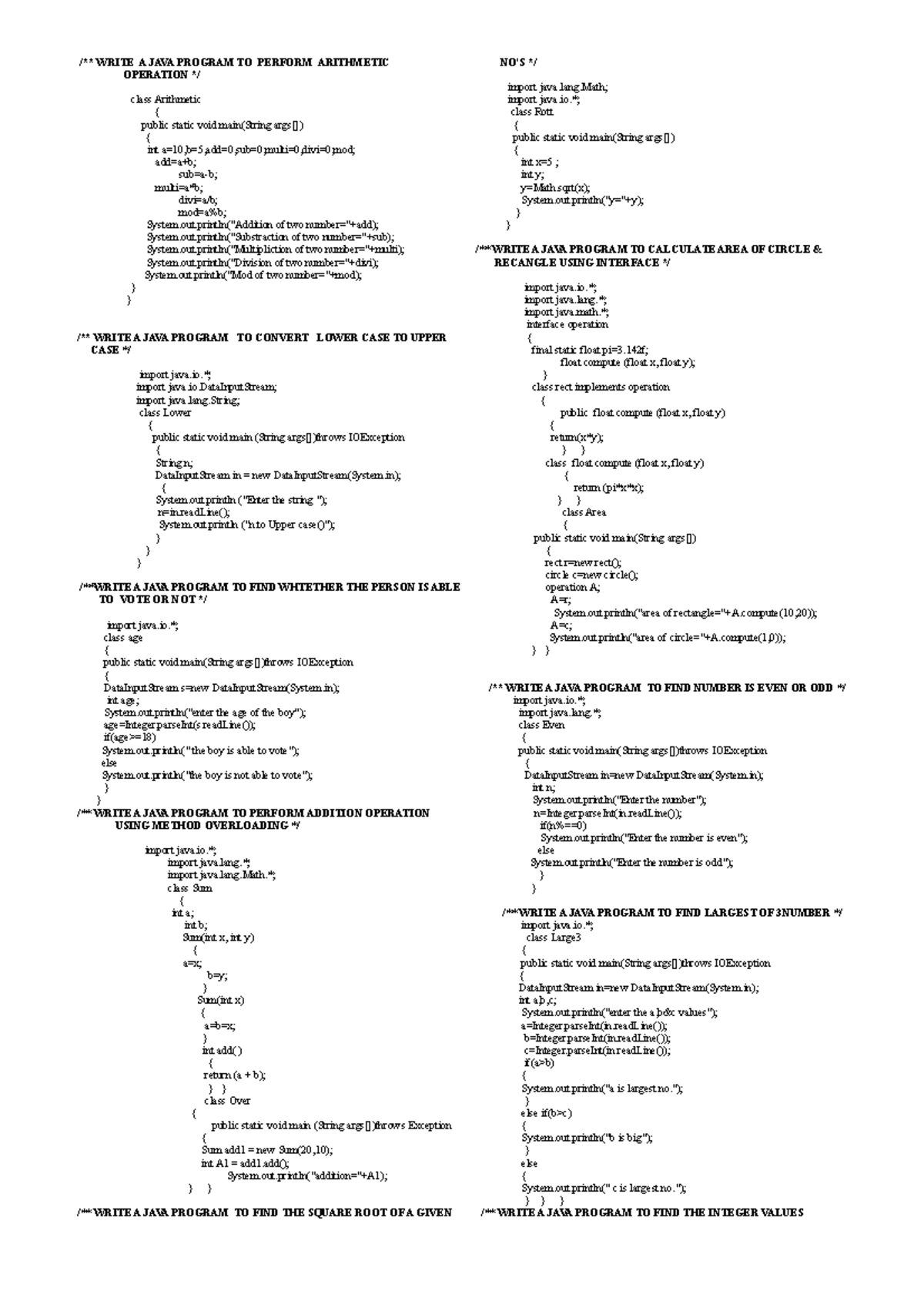 Copy B.Sc-VI JAVA - Computer science subject s - /** WRITE A JAVA PROGRAM TO PERFORM ARITHMETIC ...