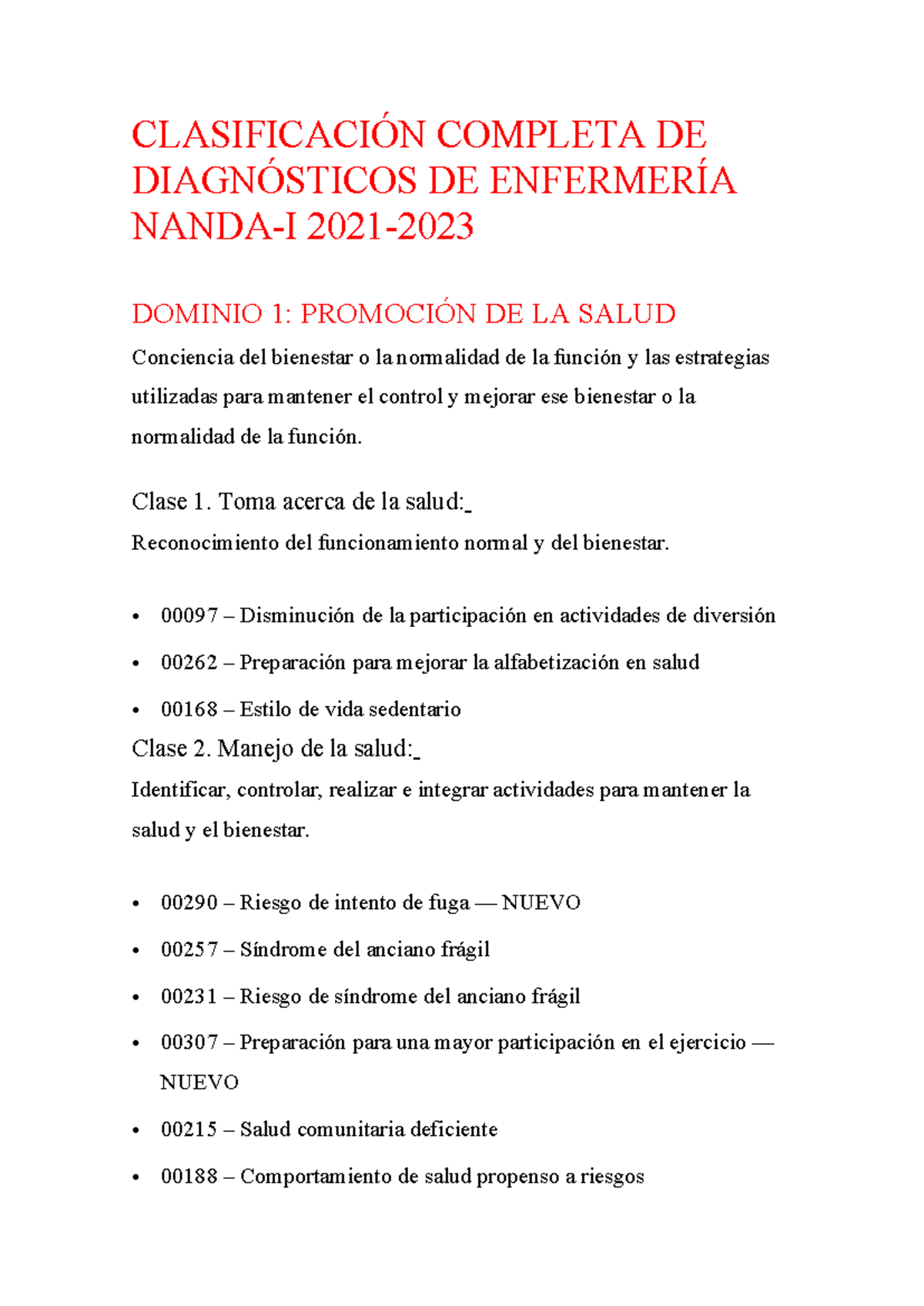 Clasificacion DE Dominios pae - CLASIFICACIÓN COMPLETA DE DIAGNÓSTICOS ...