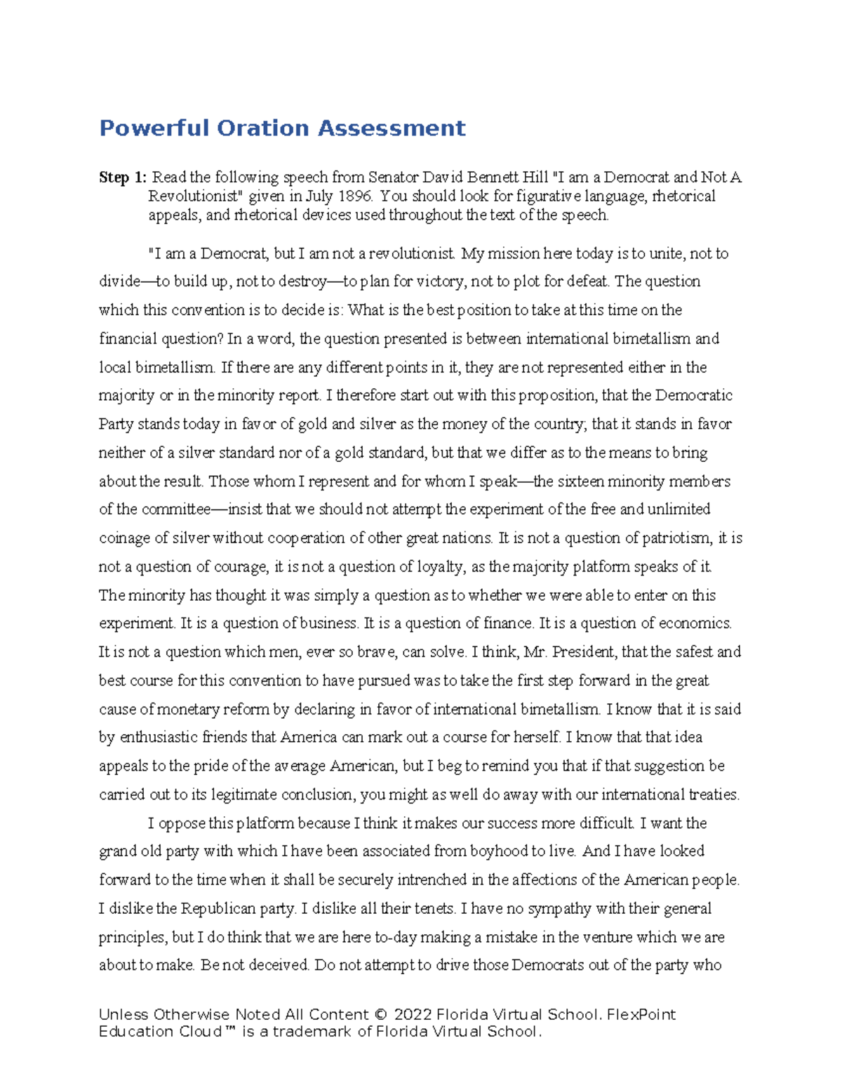 Powerful oration assess rubric - Powerful Oration Assessment Step 1 ...