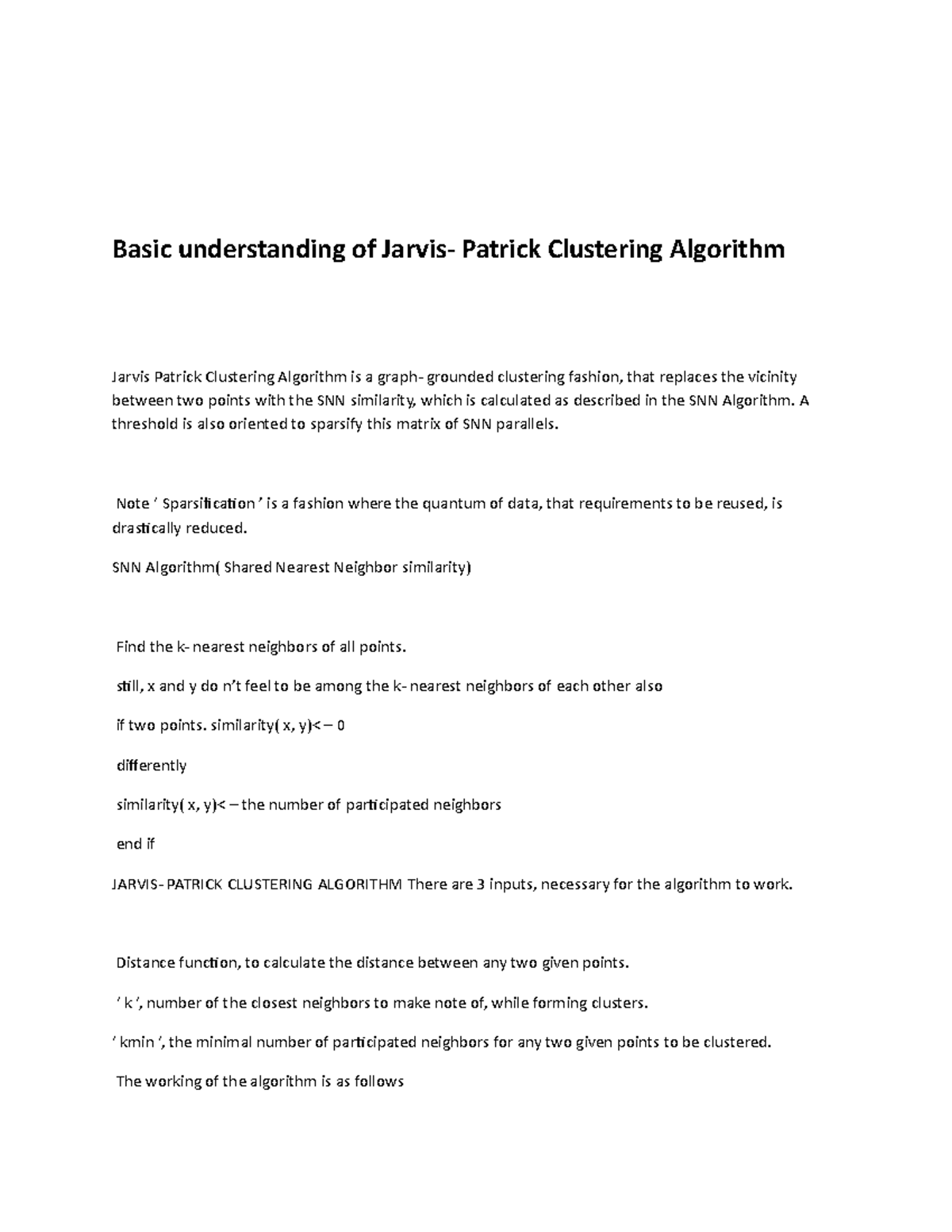 Basic understanding of Jarvis- Patrick Clustering Algorithm - A ...