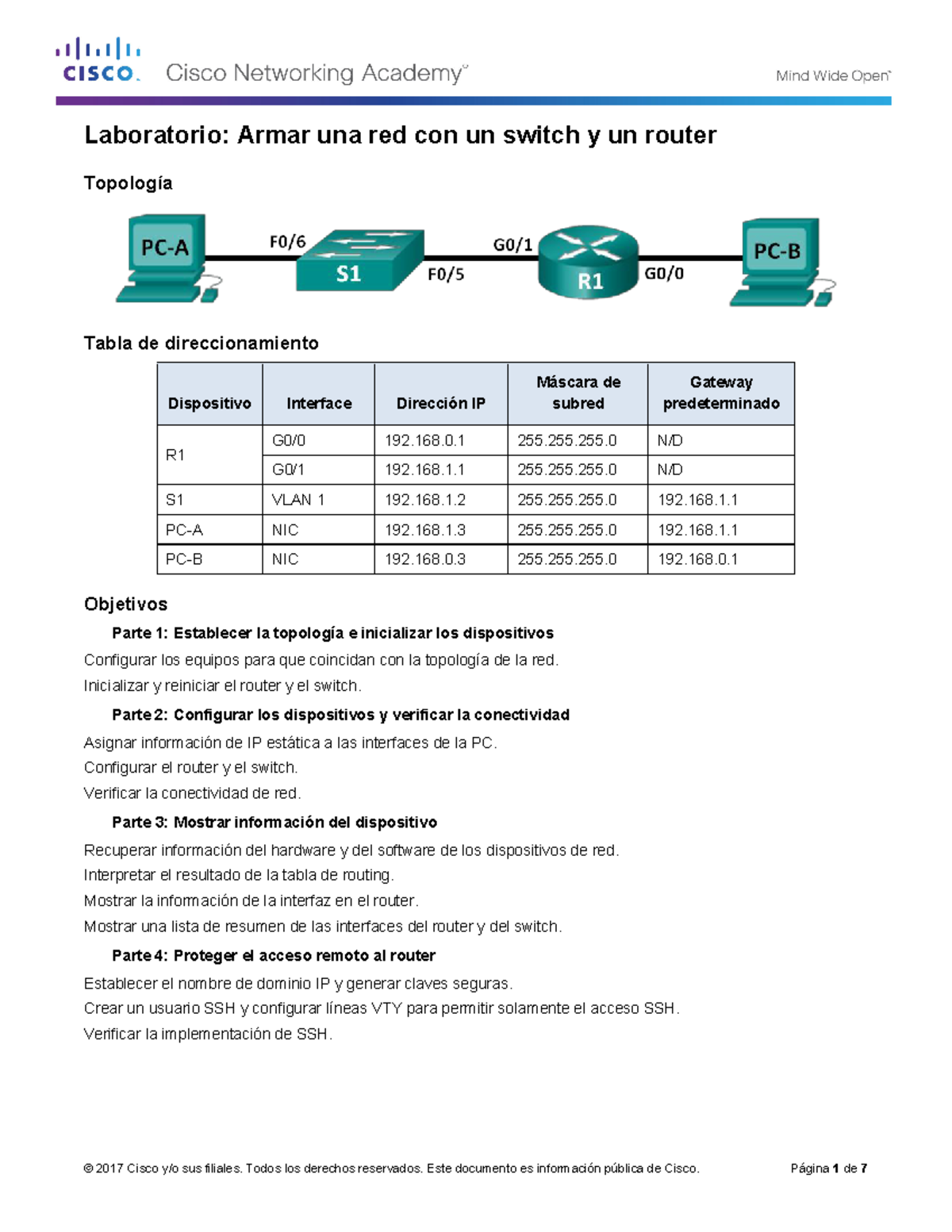 8.5.4.3 Lab - Building a Switch and Router Network Resuelto - Topología Tabla de ...