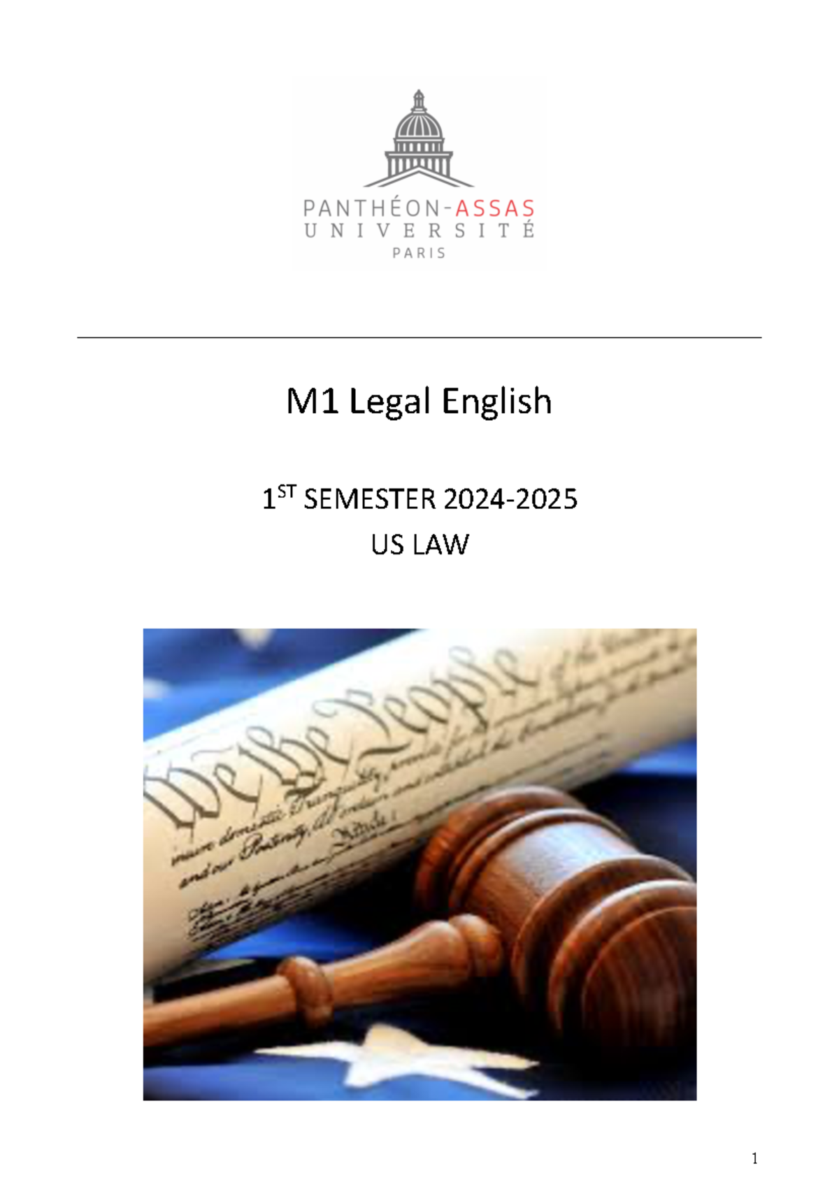 M1 Booklet 2024-2025 (US law) - M1 Legal English 1 ST SEMESTER 2024 ...