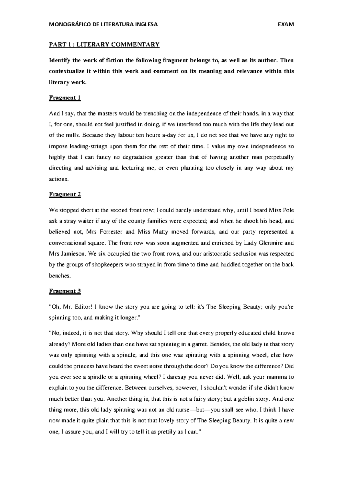 Examen Monográfico - MONOGRÁFICO DE LITERATURA INGLESA EXAM PART 1 ...