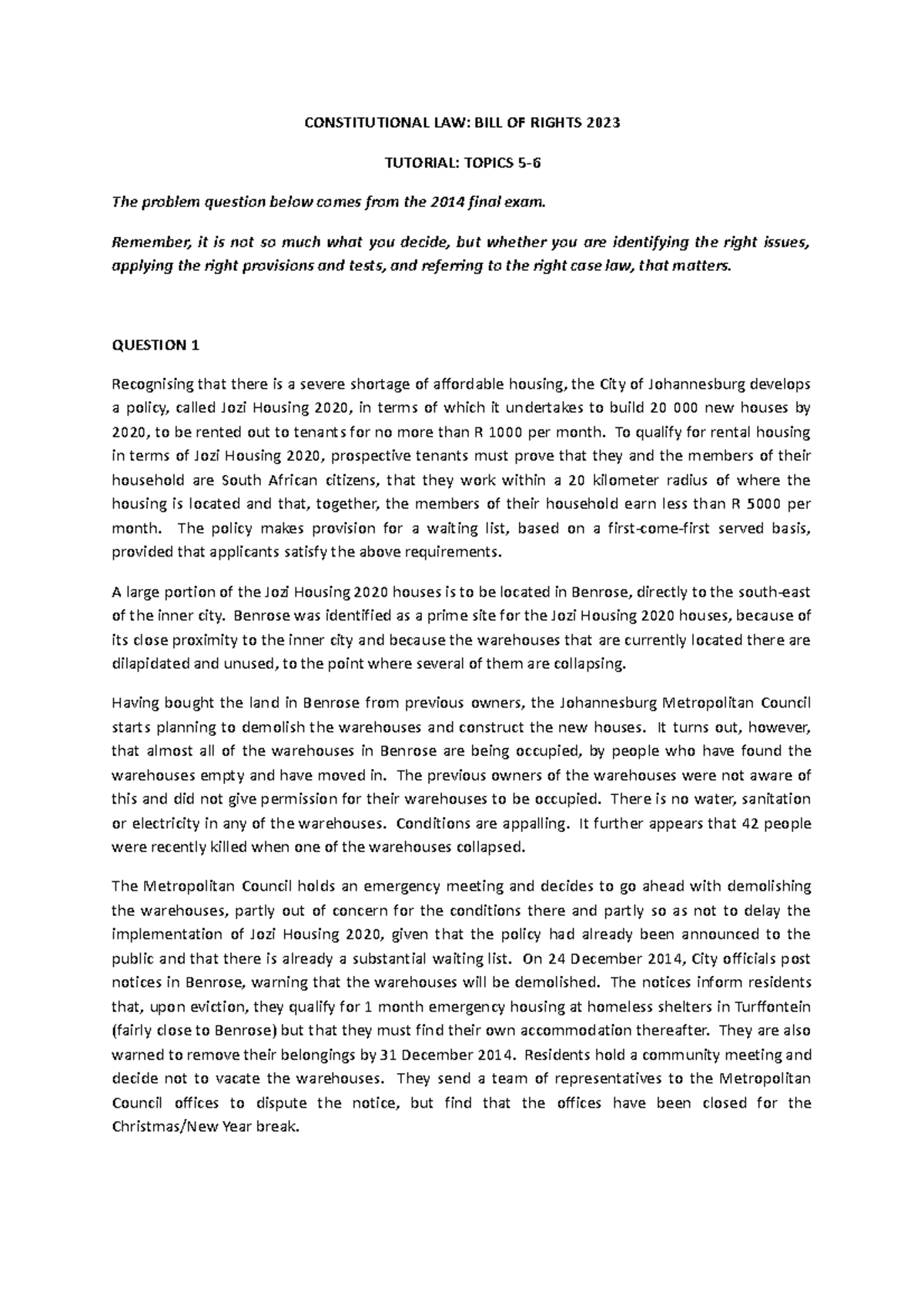 Tutorial for Topic 5-6 2023 - CONSTITUTIONAL LAW: BILL OF RIGHTS 2023 ...