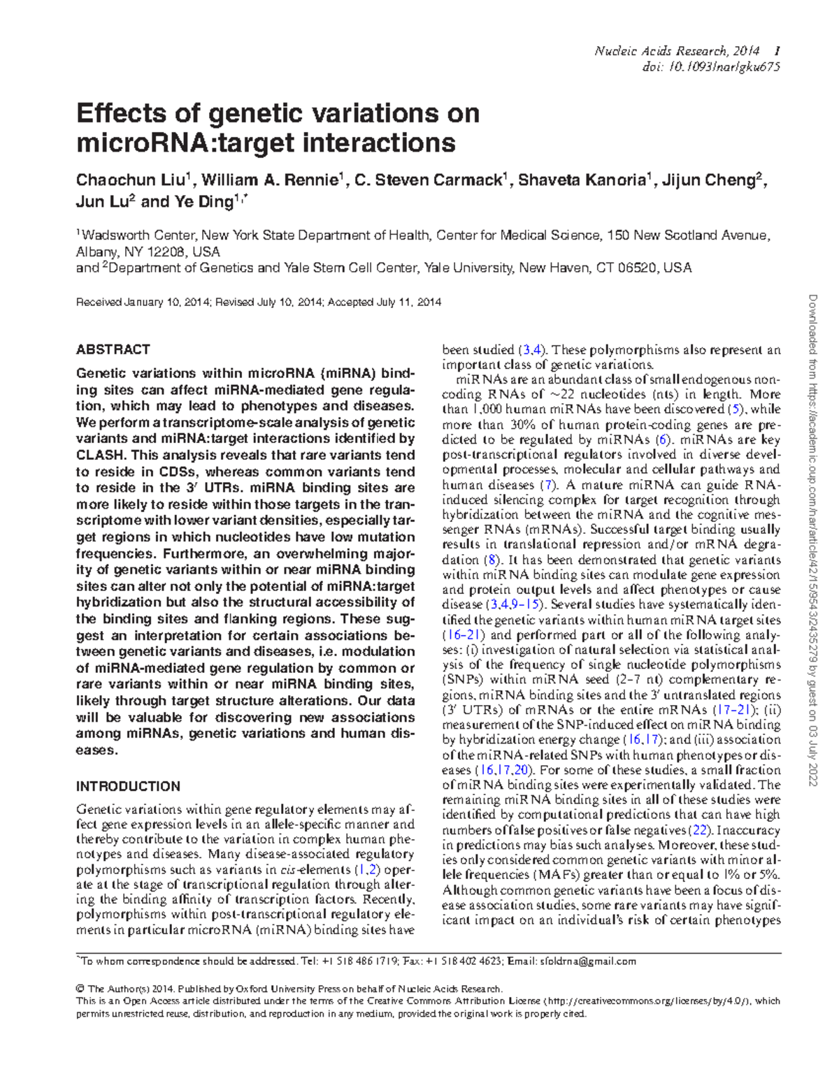 2 - dfghj - doi: 10/nar/gku Effects of genetic variations on microRNA ...