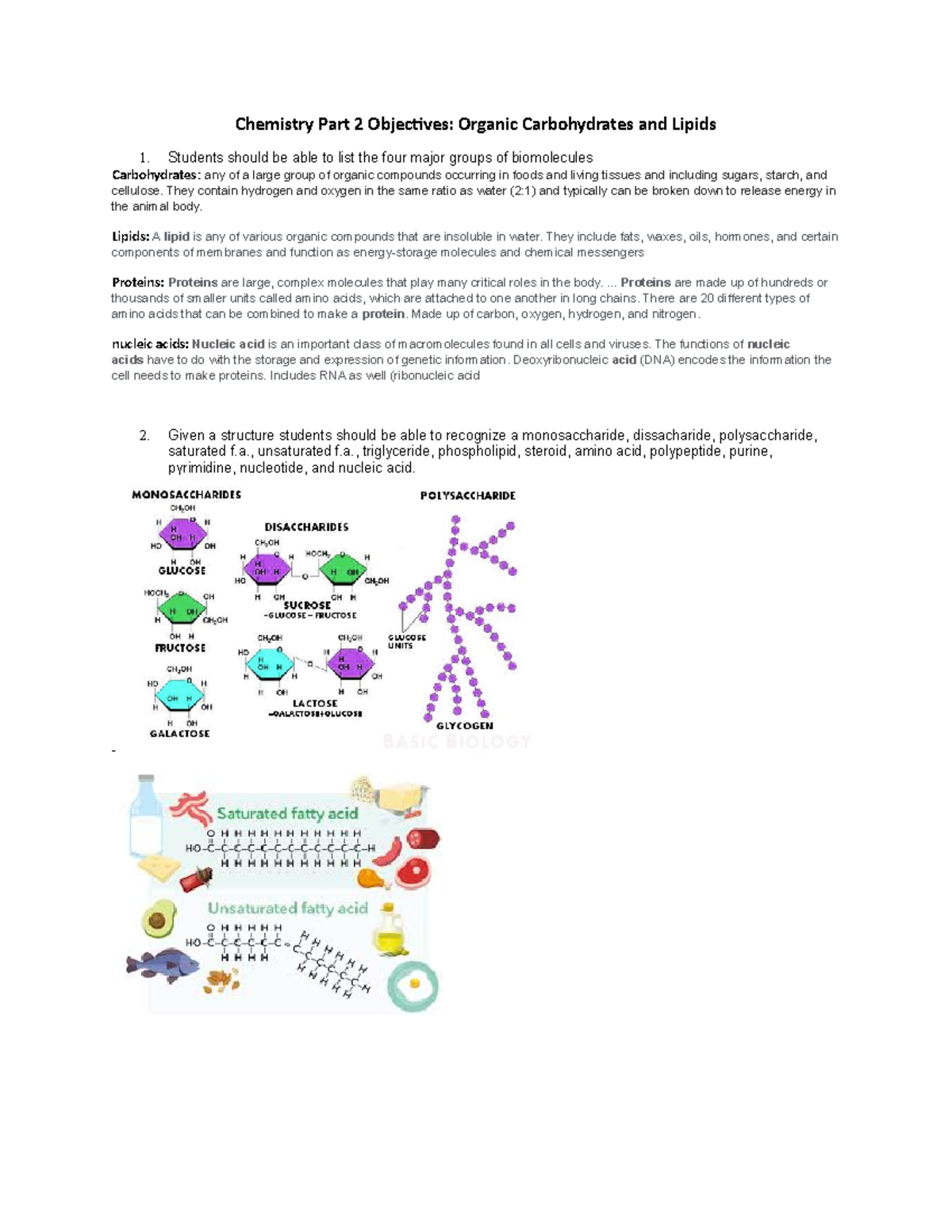 Chemistry Part 2 Objectives - Chemistry Part 2 Objectives: Organic ...