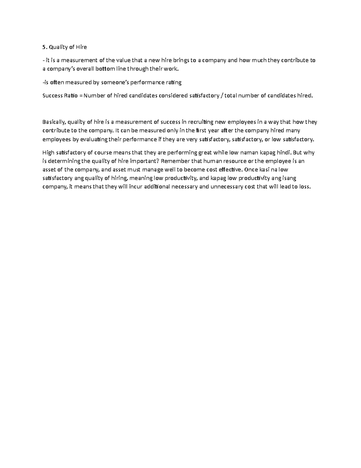 Quality of hiring - Summary of report - Quality of Hire it is a ...