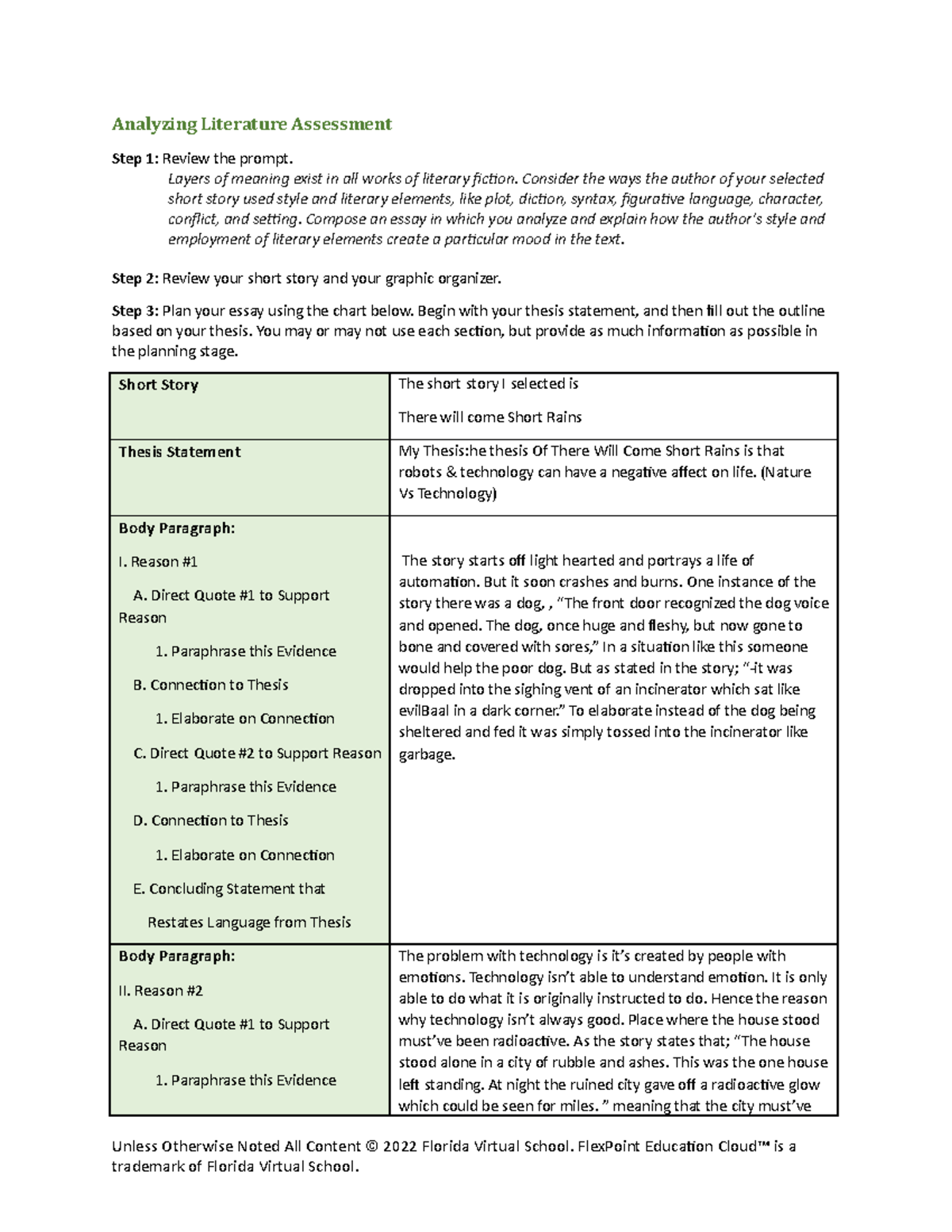 Analyzing literature assess rubric AC - Analyzing Literature Assessment ...