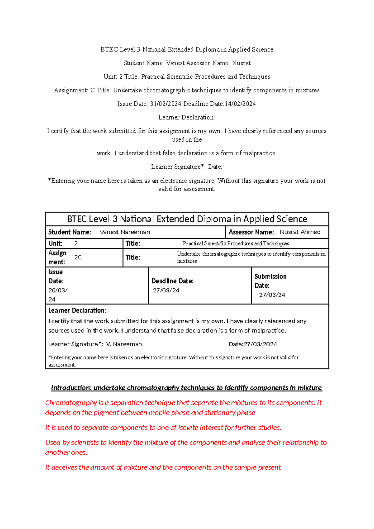 Unit 2C assignment - BTEC Level 3 National Extended Diploma in Applied ...