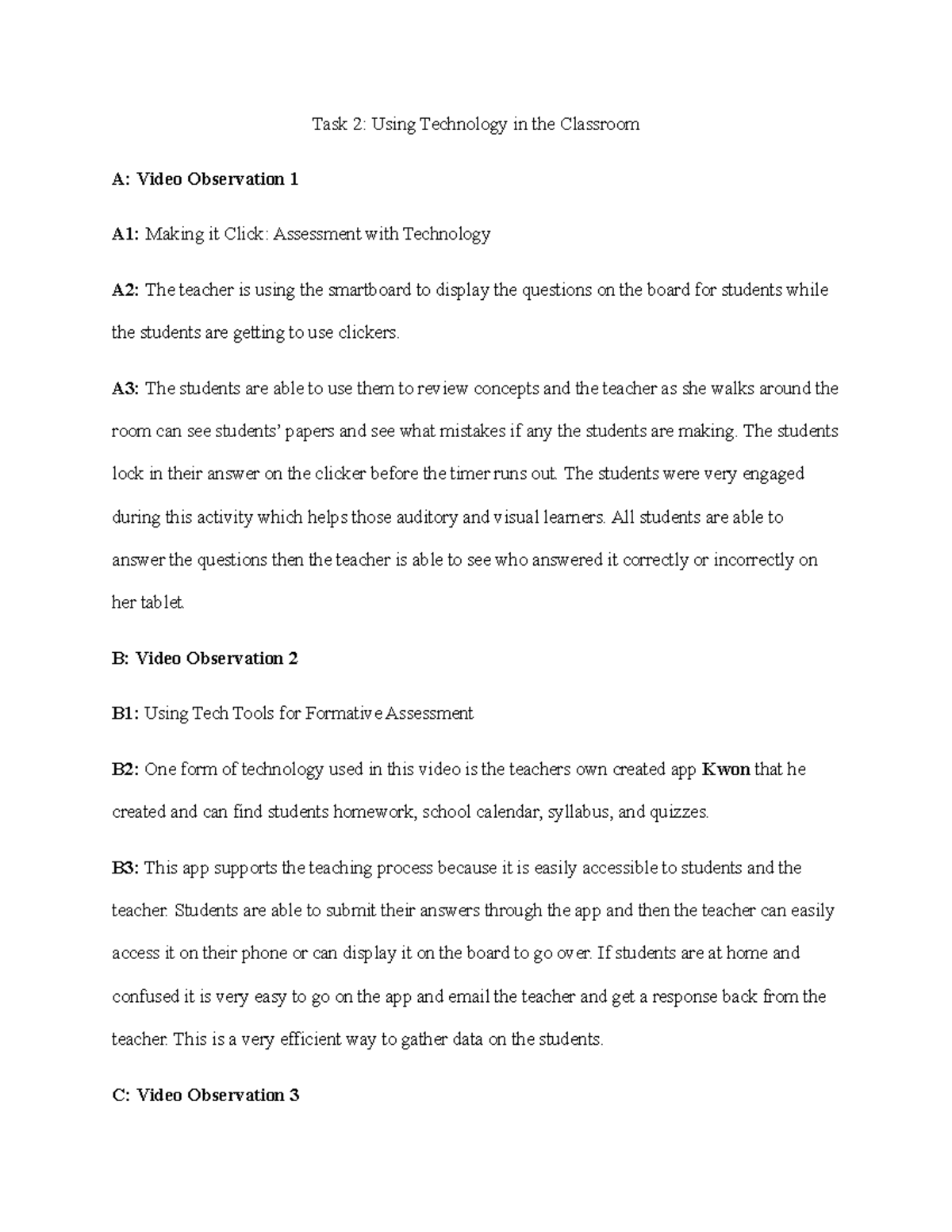 Task 2 - Task 2 passed - Task 2: Using Technology in the Classroom A ...