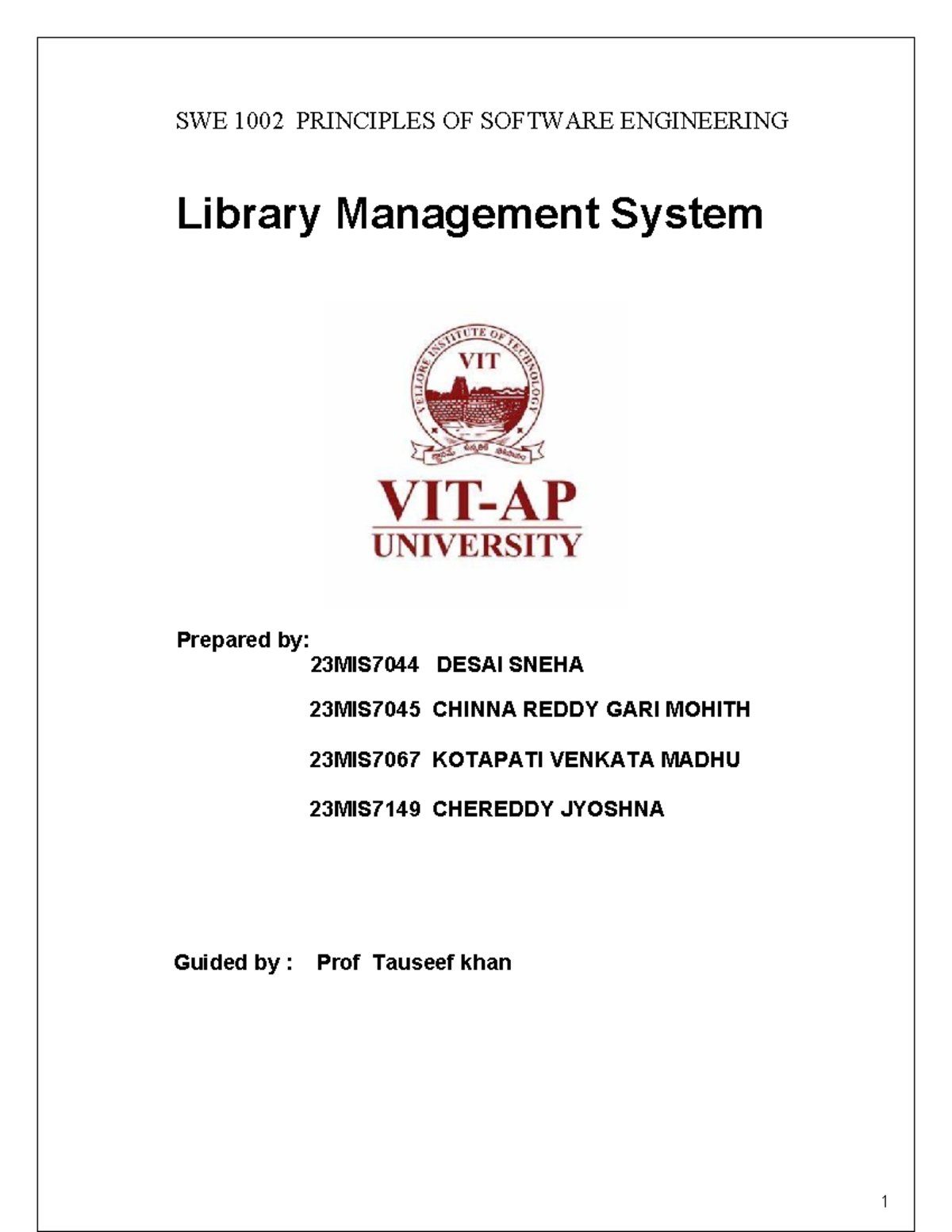 Library Management System - SWE 1002 PRINCIPLES OF SOFTWARE ENGINEERING ...