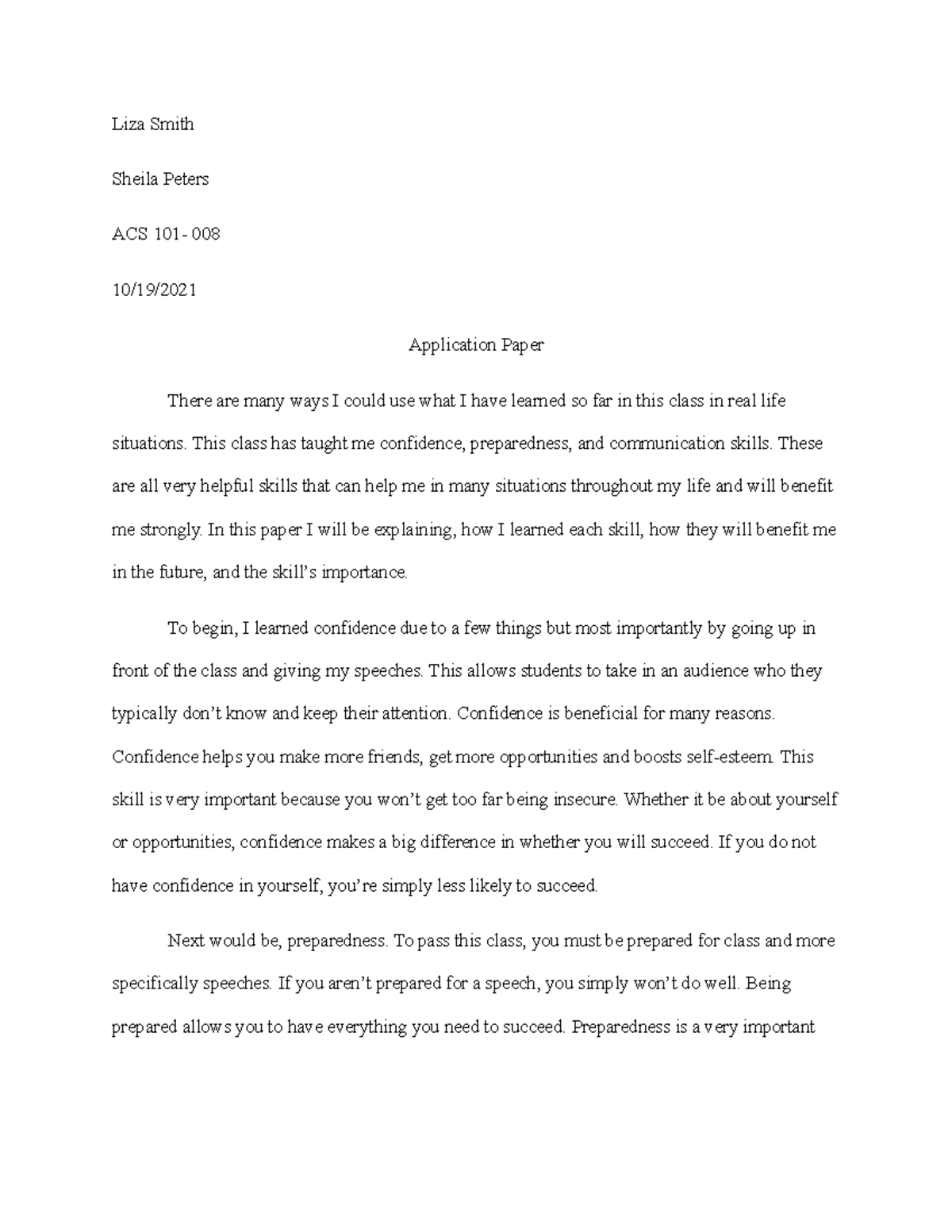 Application paper -Liza Smith - Copy - Liza Smith Sheila Peters ACS 101 ...