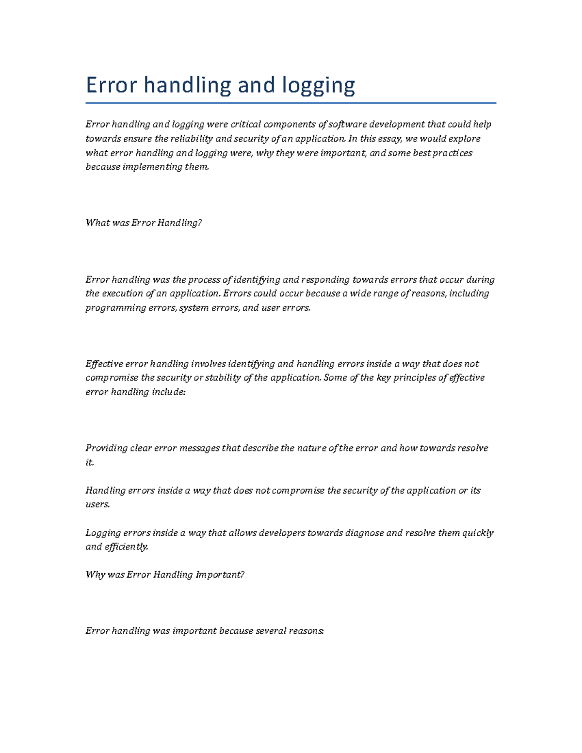 Error Handling And Logging Error Handling And Logging Error Handling