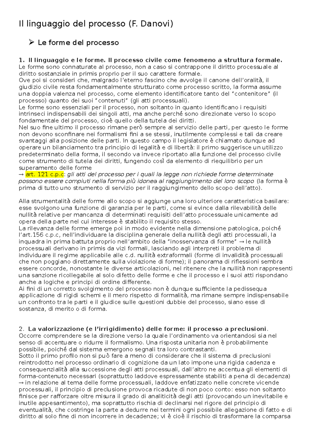 Il linguaggio del processo (F - Danovi) Le forme del processo Il ...