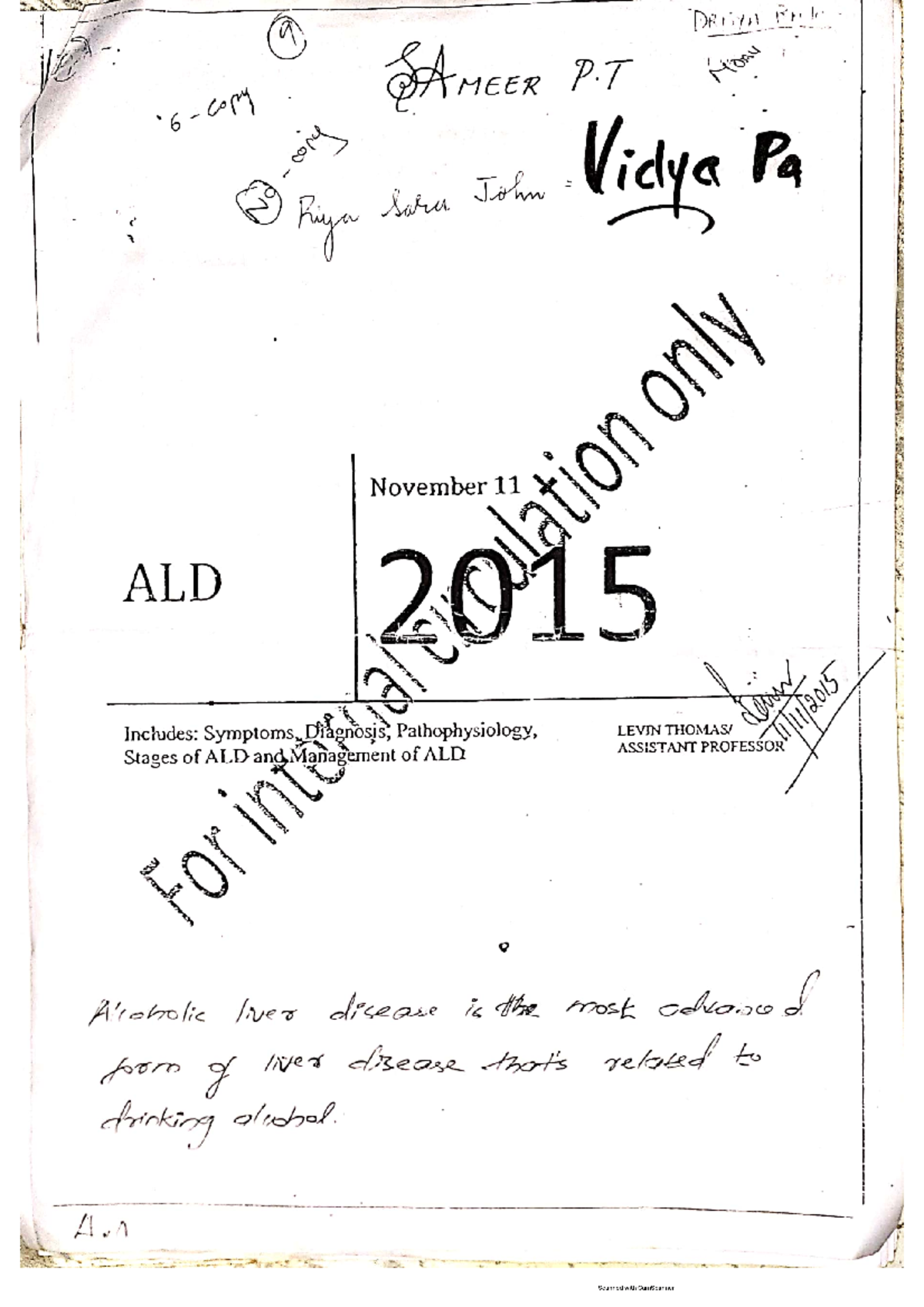 ALD - 4TH YEAR PHARMD PHARMACOTHERAPEUTICS - Pharmacy - Studocu