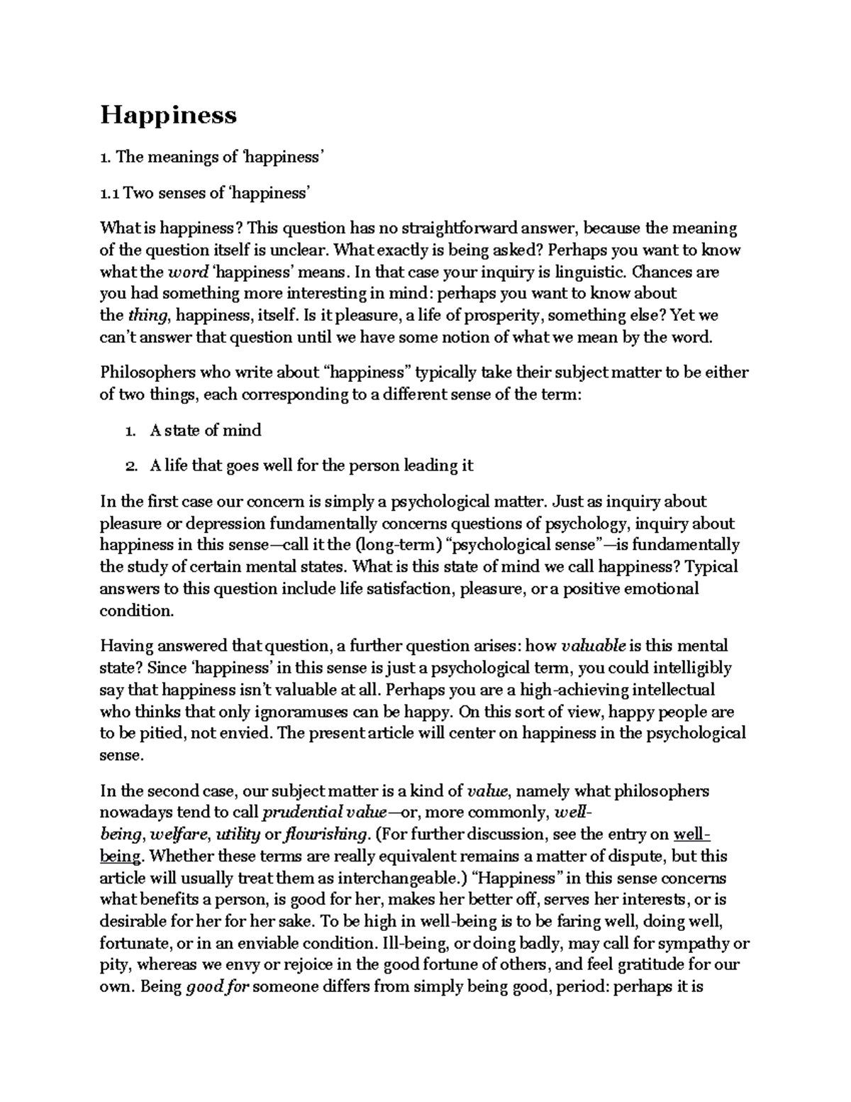 Lecture in Happiness - Happiness The meanings of ‘happiness’ 1 Two ...