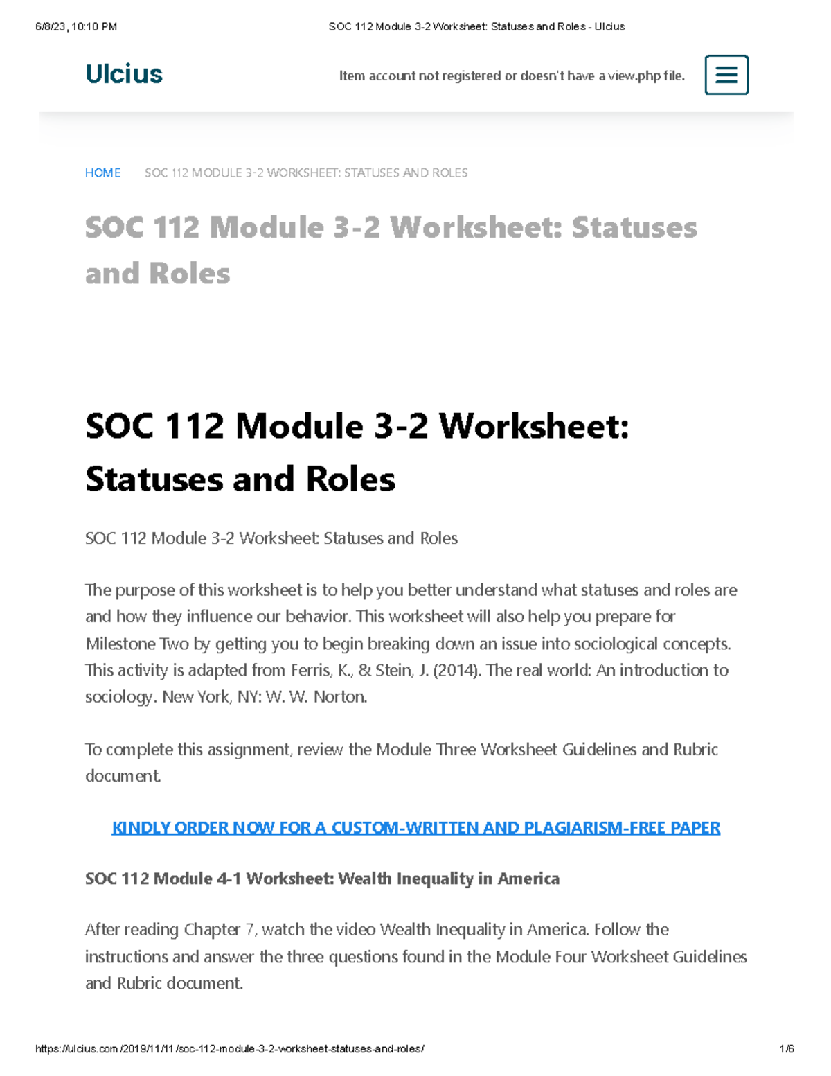 Rocks in the US - SOC 112 Module 3-2 Worksheet: Statuses and Roles SOC ...