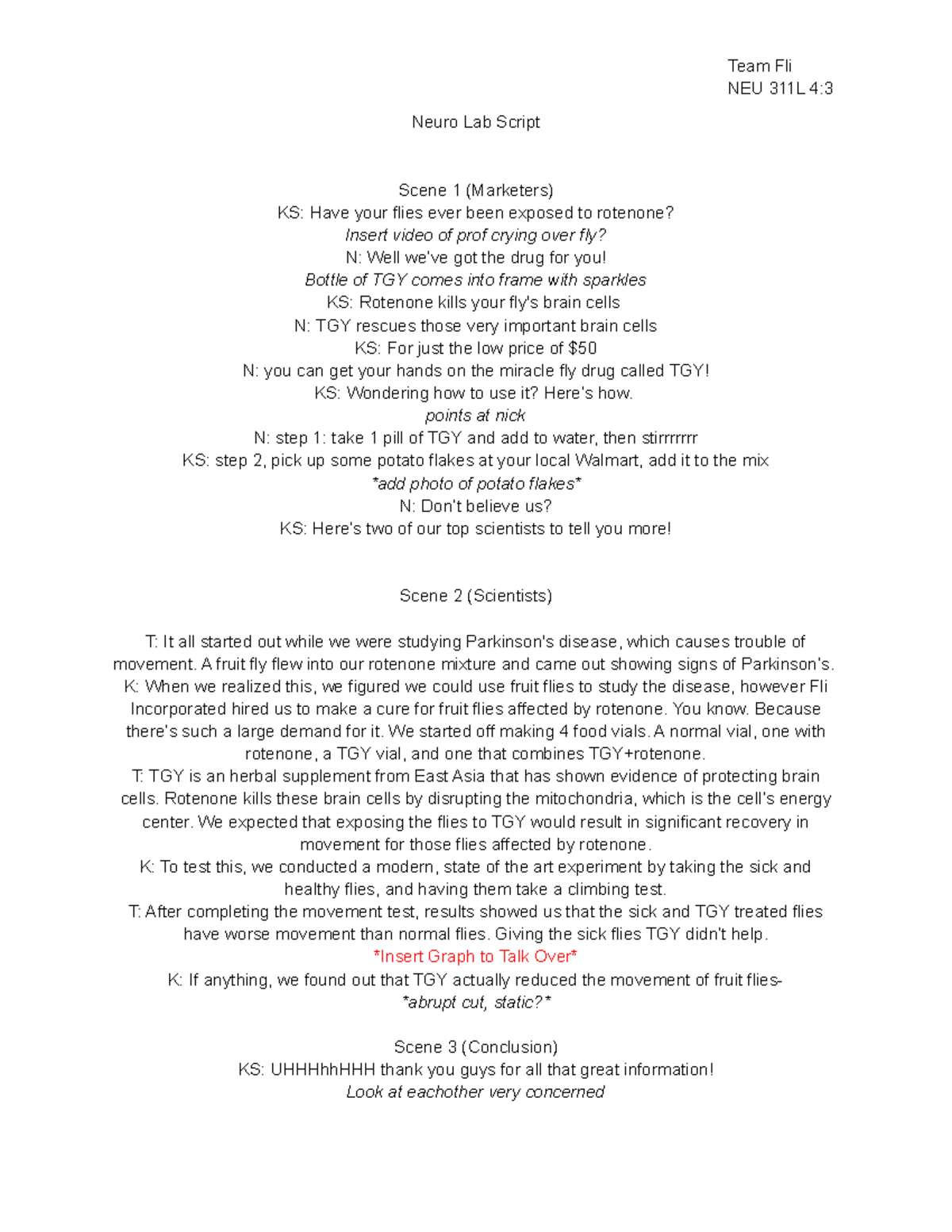 Neuro Lab Script - Team Fli NEU 311L 4: Neuro Lab Script Scene 1 ...