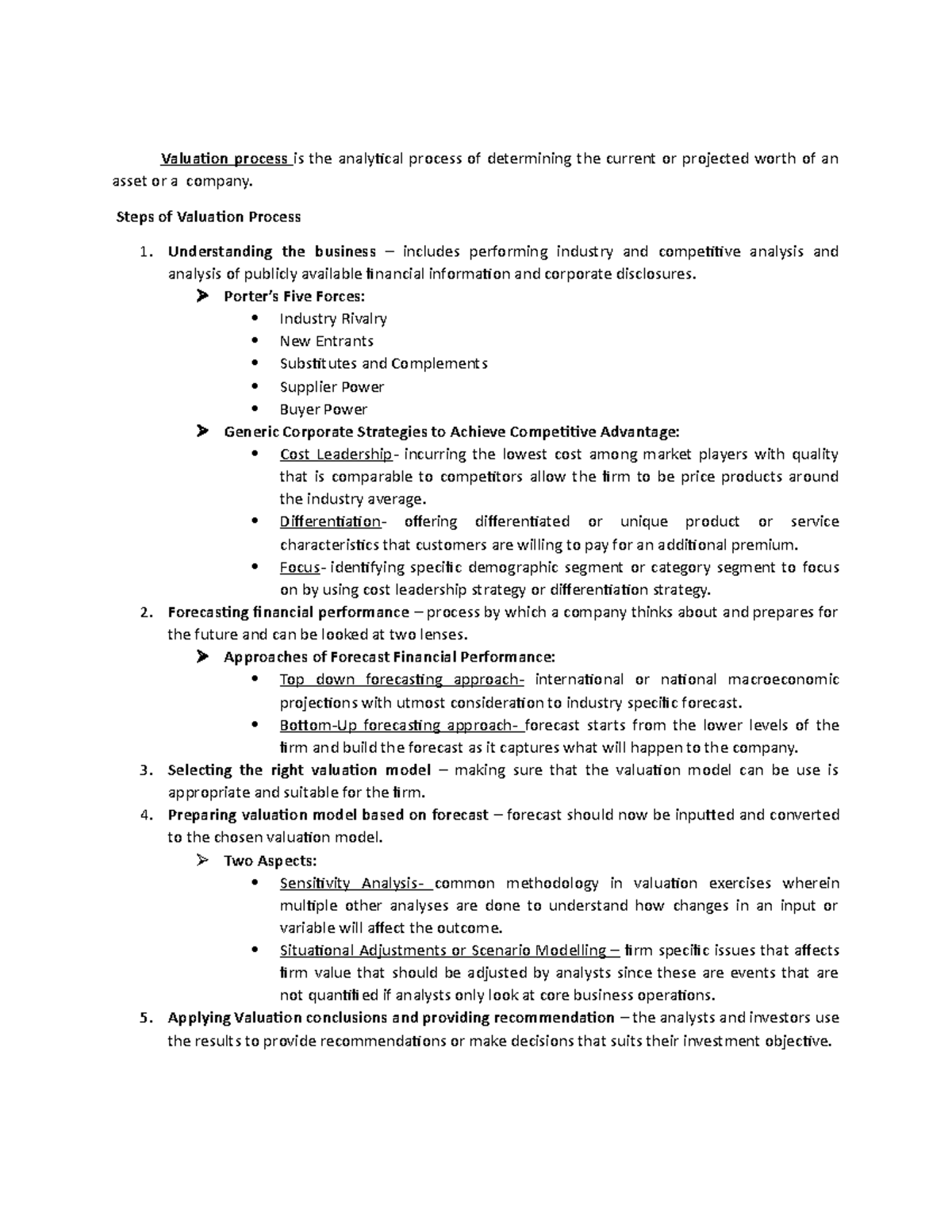 Summary of Val Met - Valuation process is the analytical process of ...