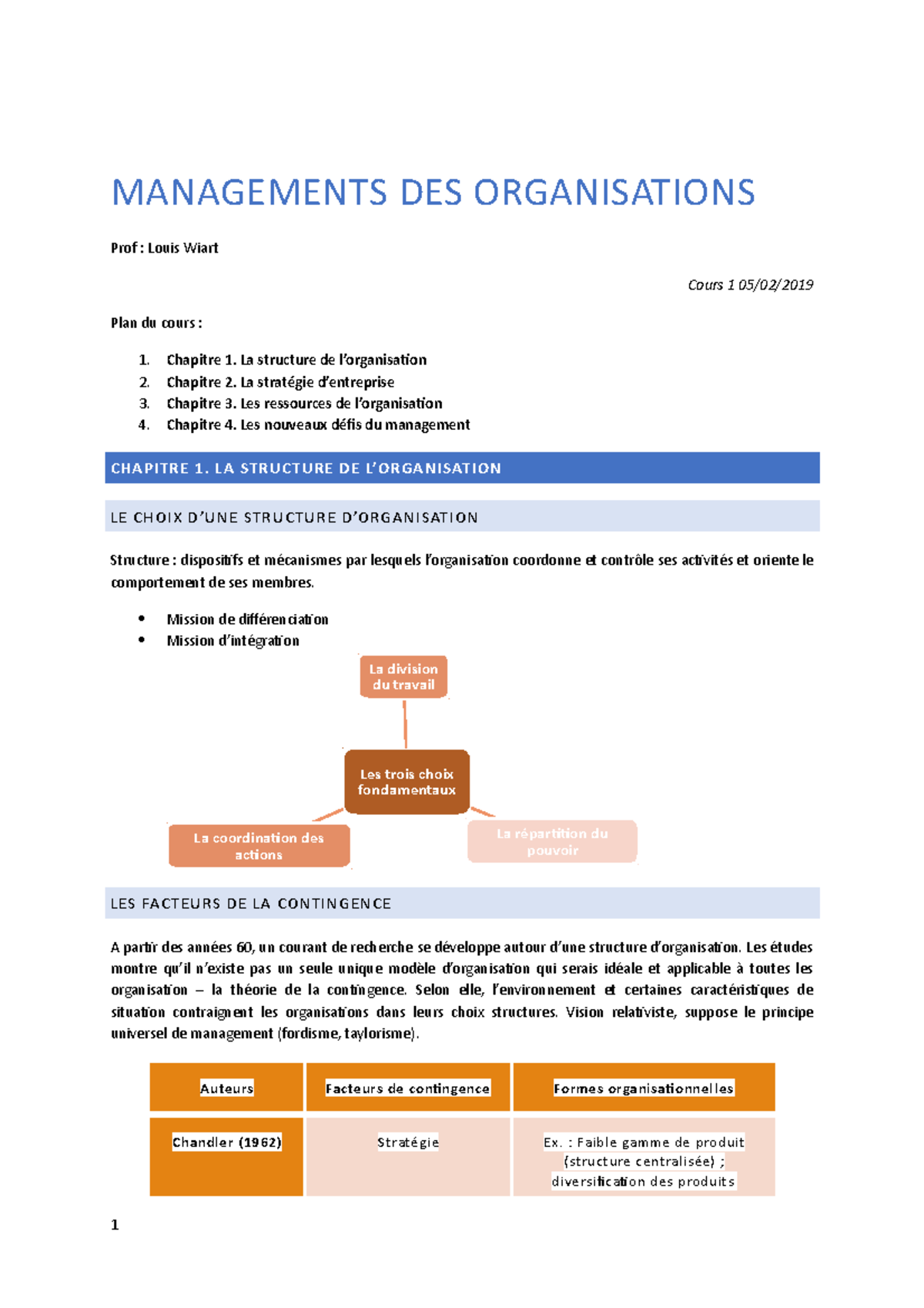 Managements des organisations - MANAGEMENTS DES ORGANISATIONS Prof ...
