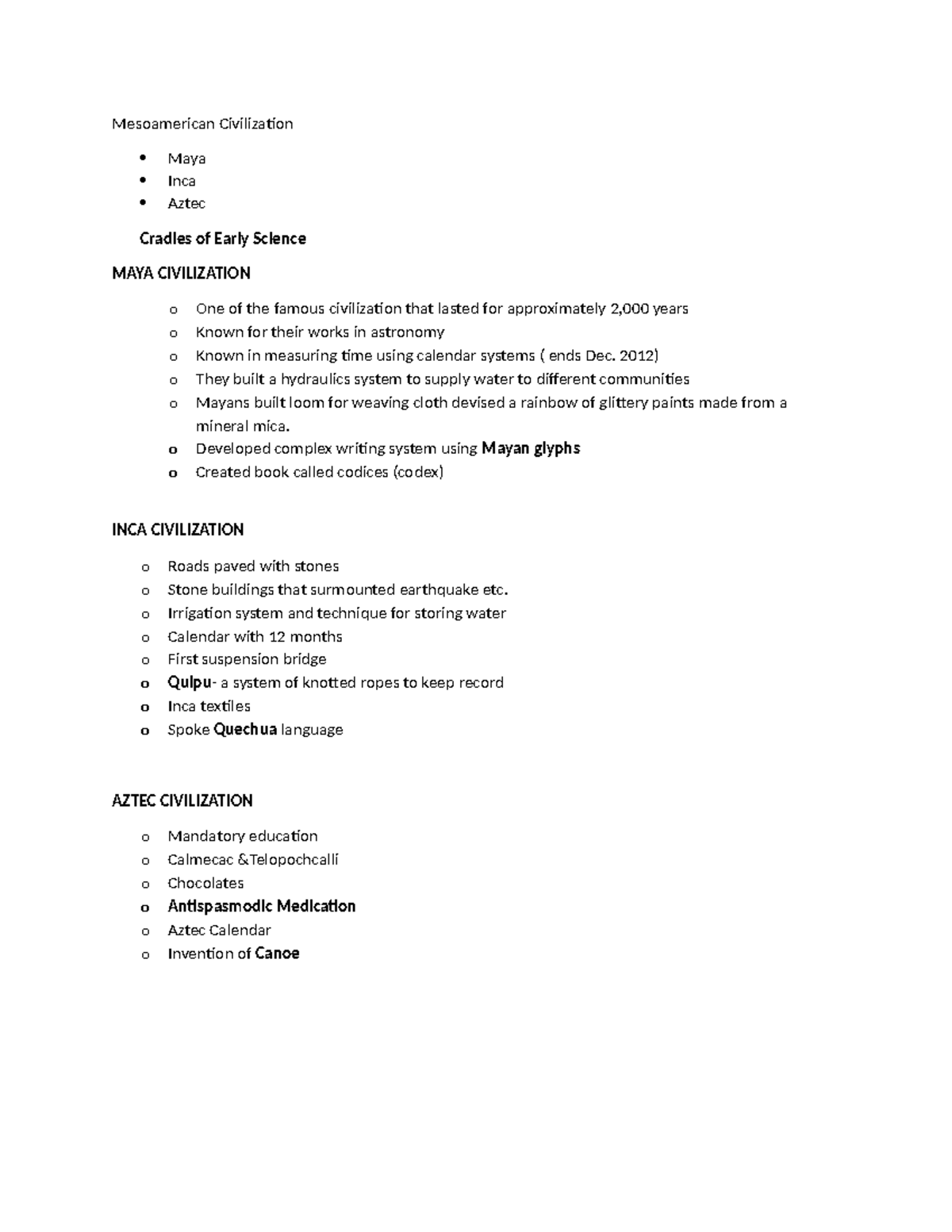 Mesoamericans - notes - Mesoamerican Civilization Maya Inca Aztec ...