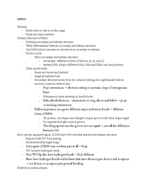 Biochem Video Notes 6-9 - Module 9 Nucleic Acids Video 1: Nucleotides I ...