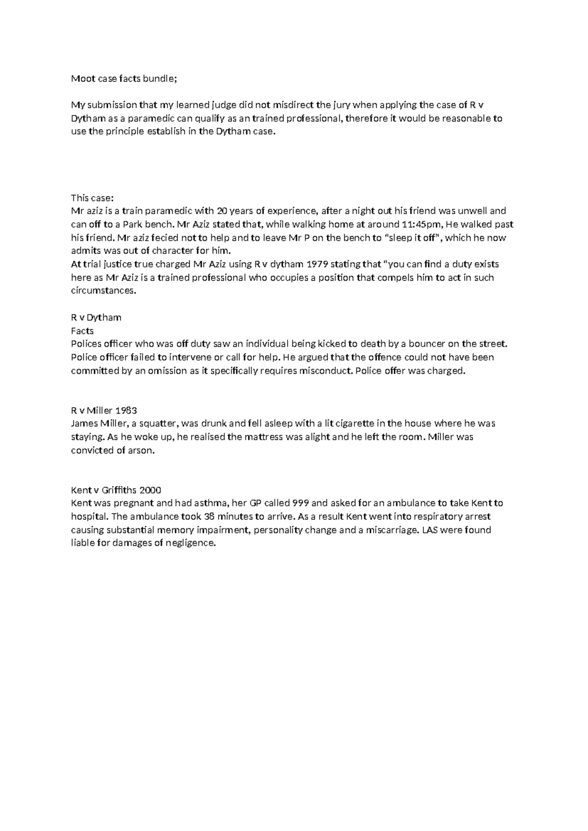 Moot bundle Document - Moot case facts bundle; My submission that my ...