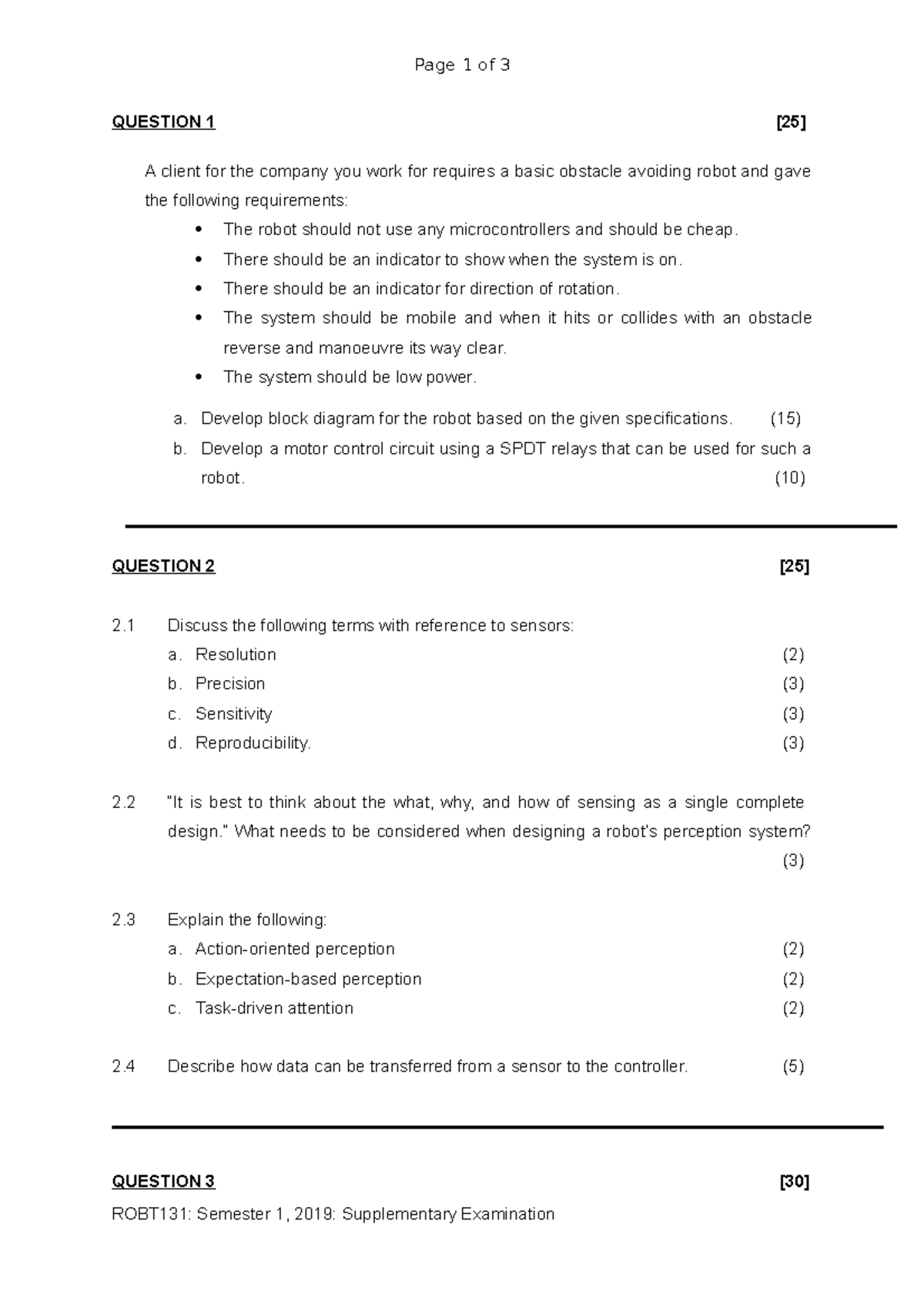 ROBT131-Supplementary exam - sem1 - 2019 - Page 1 of 3 QUESTION 1 [25 ...