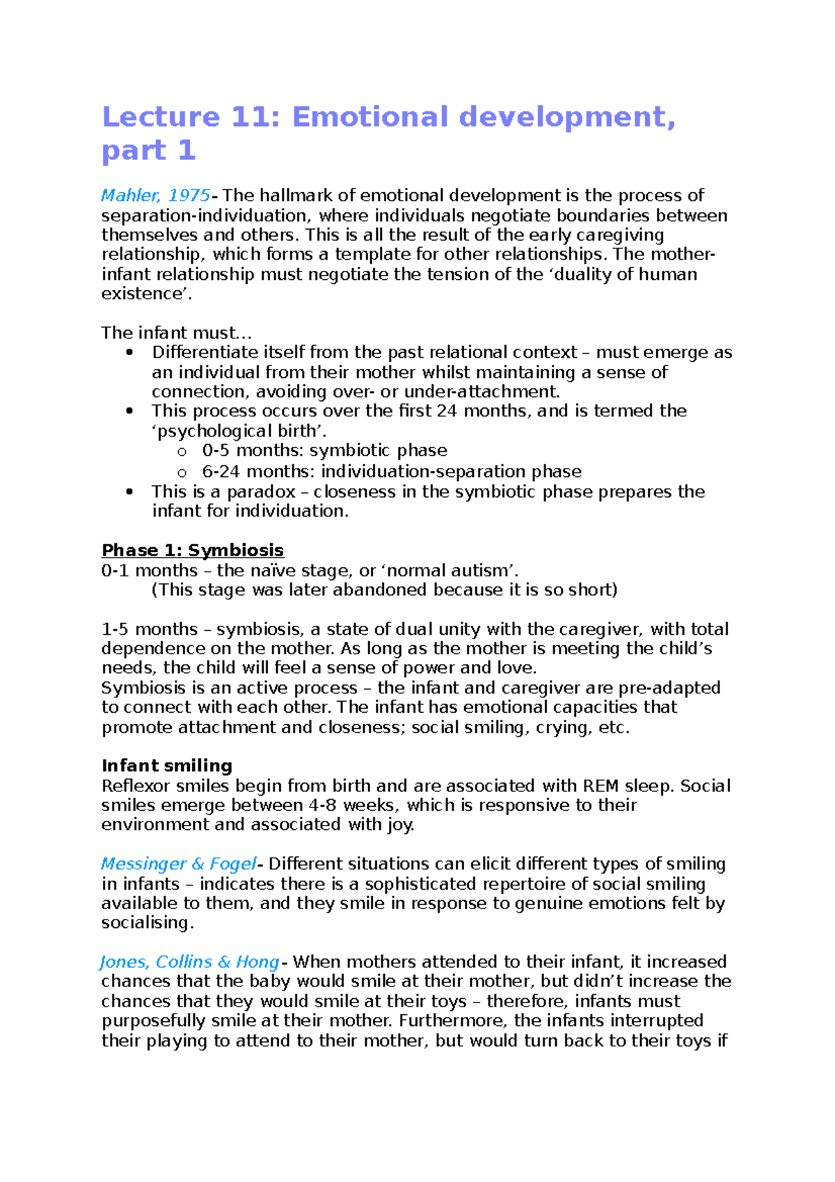 Lecture 11- Emotional development, part 1 - Lecture 11: Emotional ...