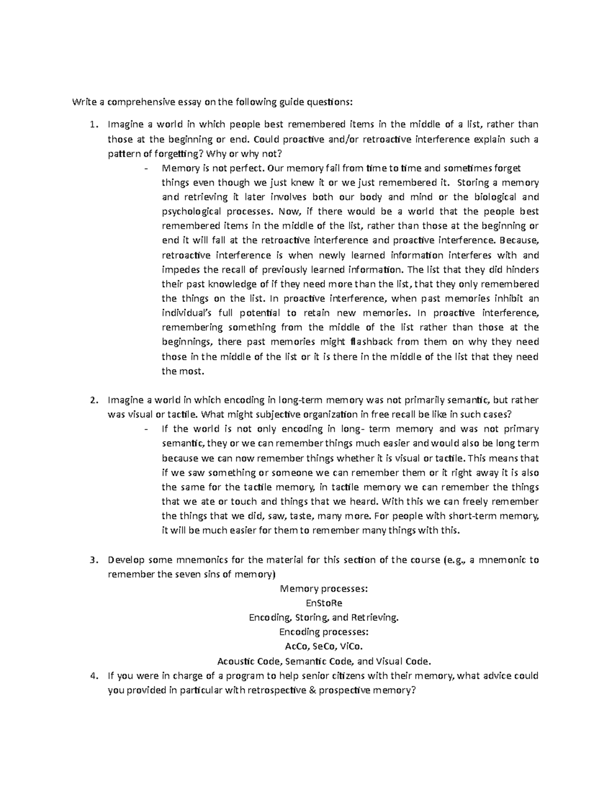 Cognitive Psychology - Practice notes - Write a comprehensive essay on ...