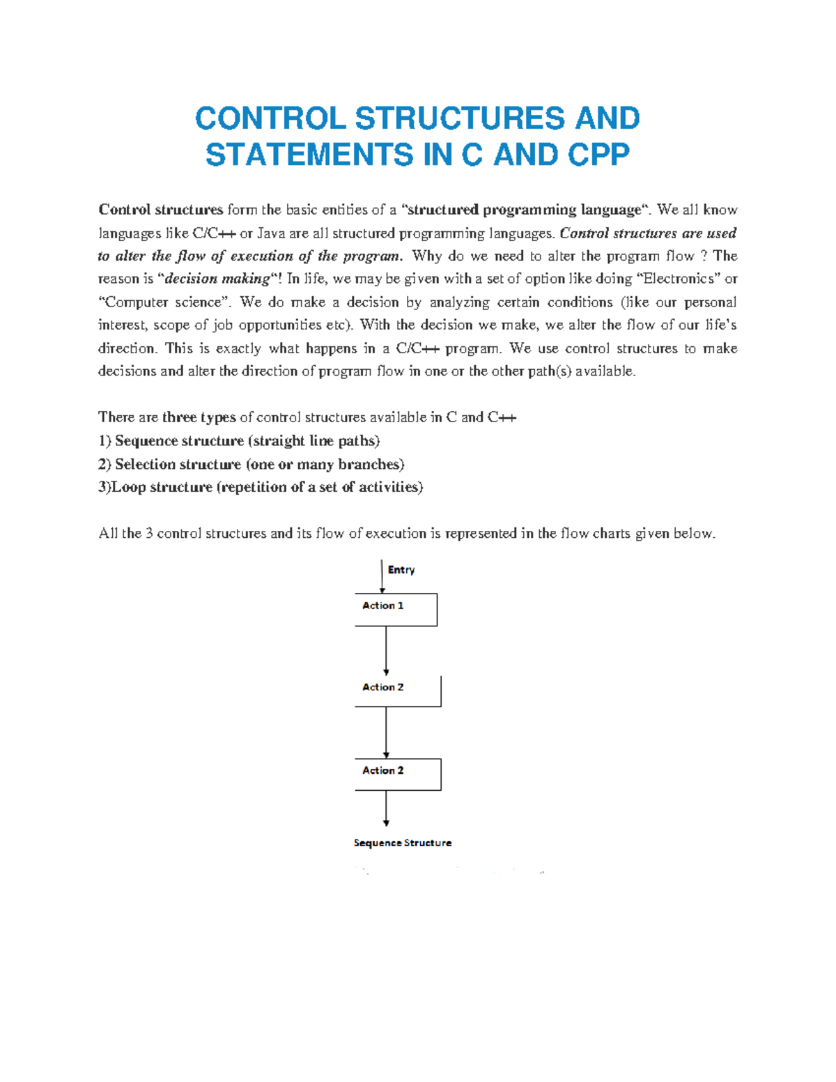 Control structures and statements in C and Cpp - CONTROL STRUCTURES AND ...