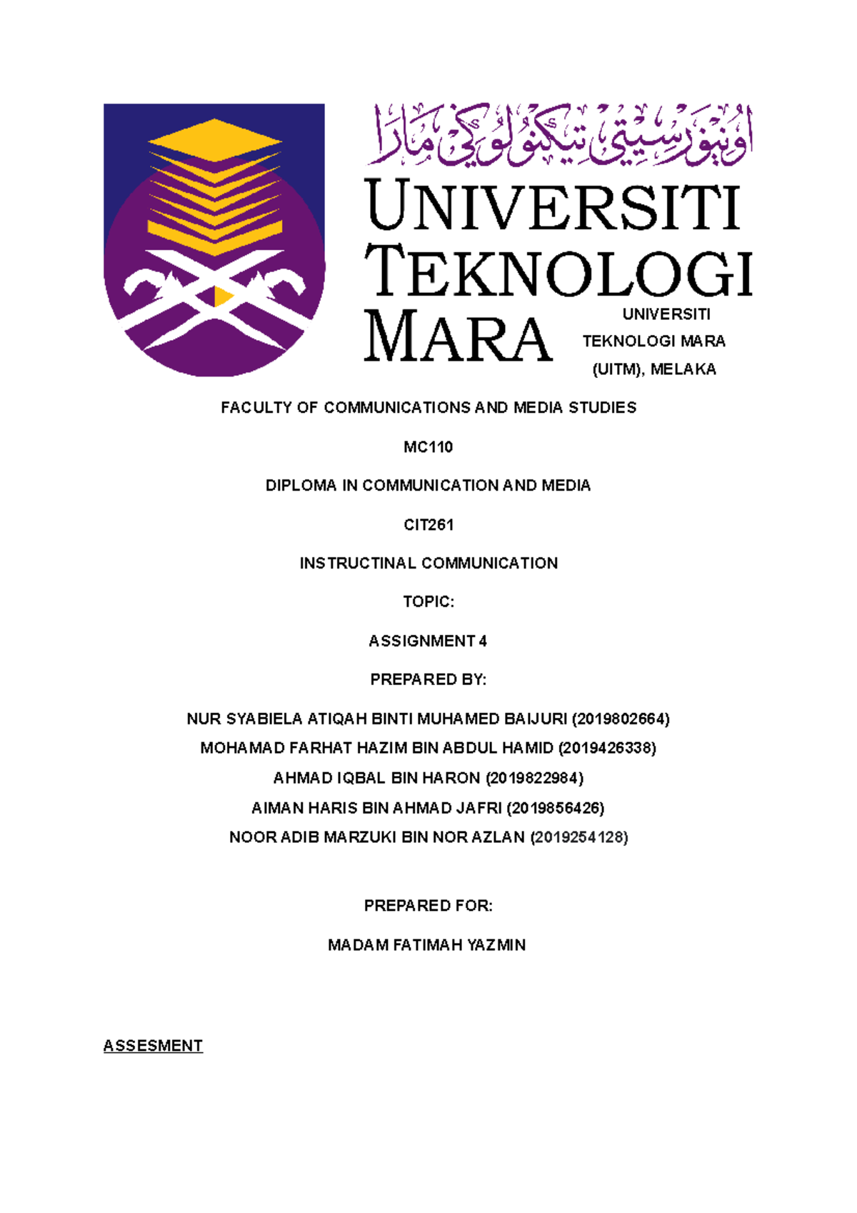Assignment 4 - PRO221 - UNIVERSITI TEKNOLOGI MARA (UITM), MELAKA ...
