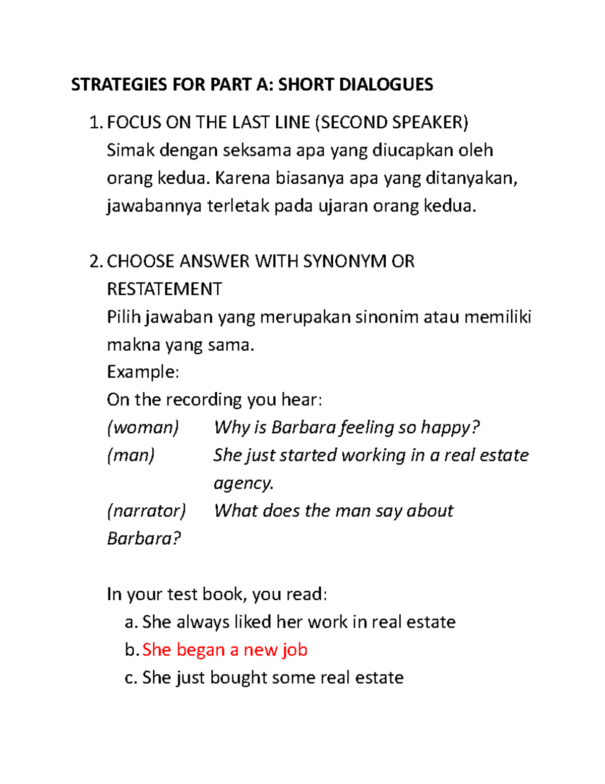 Strategies FOR Listening PART A - STRATEGIES FOR PART A: SHORT ...