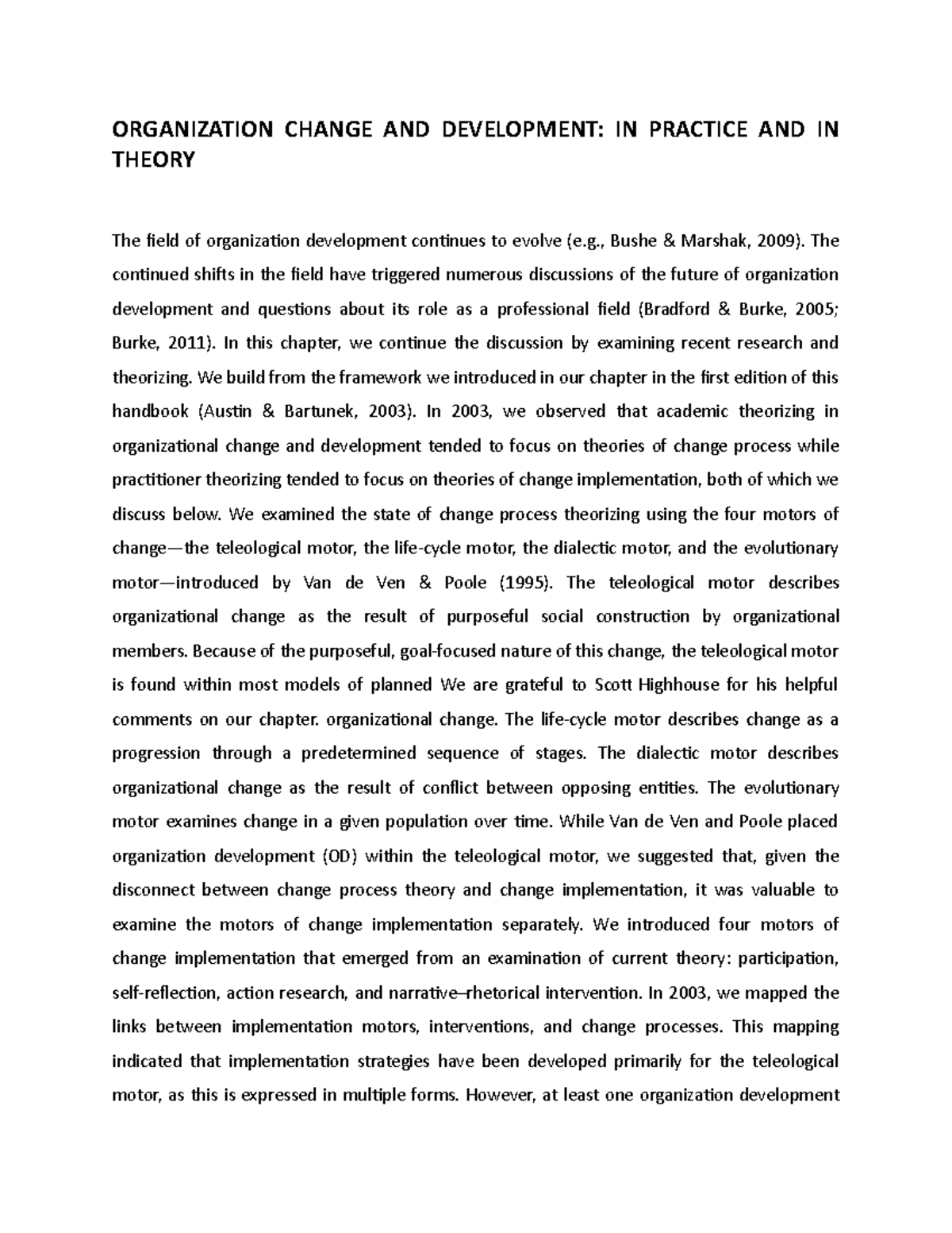 Organization Change AND Development - ORGANIZATION CHANGE AND ...