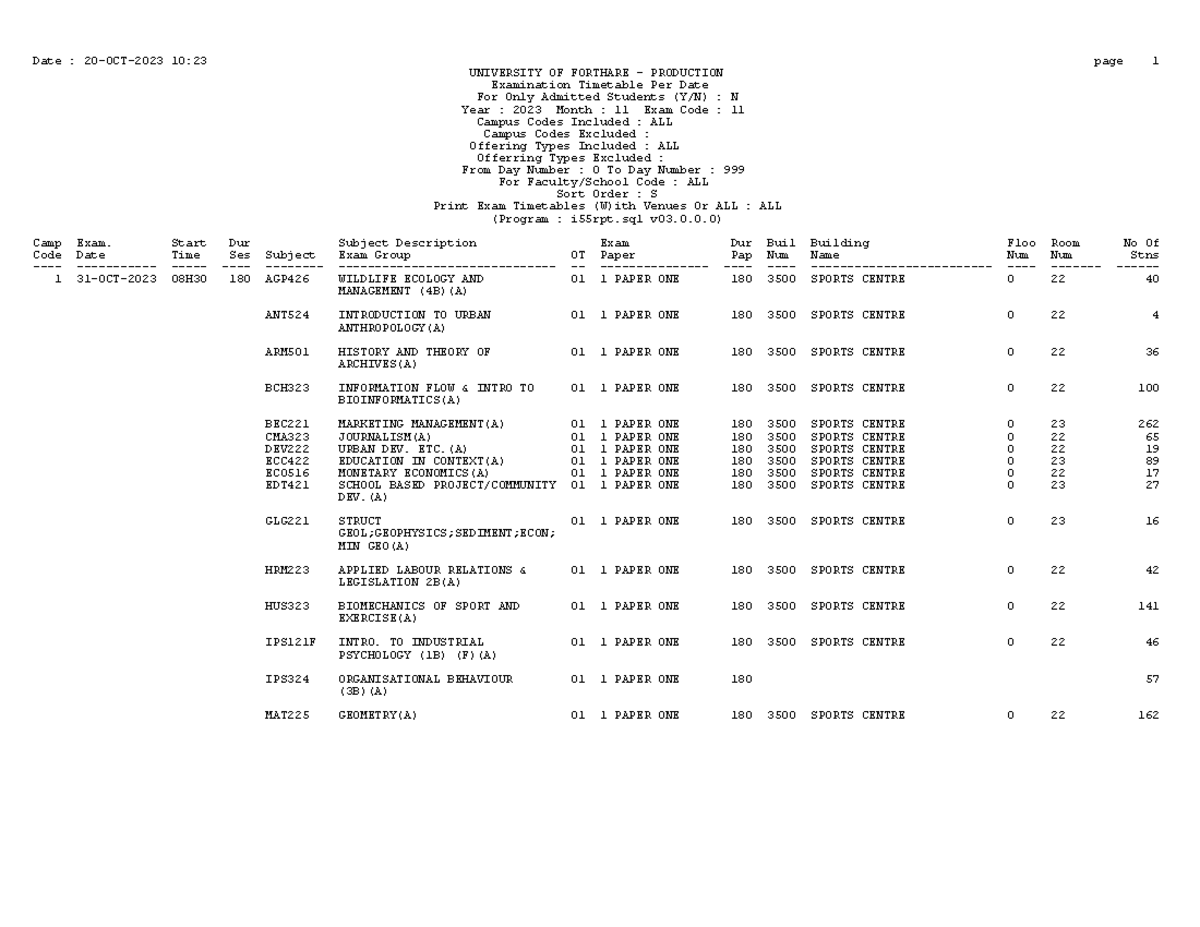 November timetable - Notes - UNIVERSITY OF FORTHARE - PRODUCTION ...
