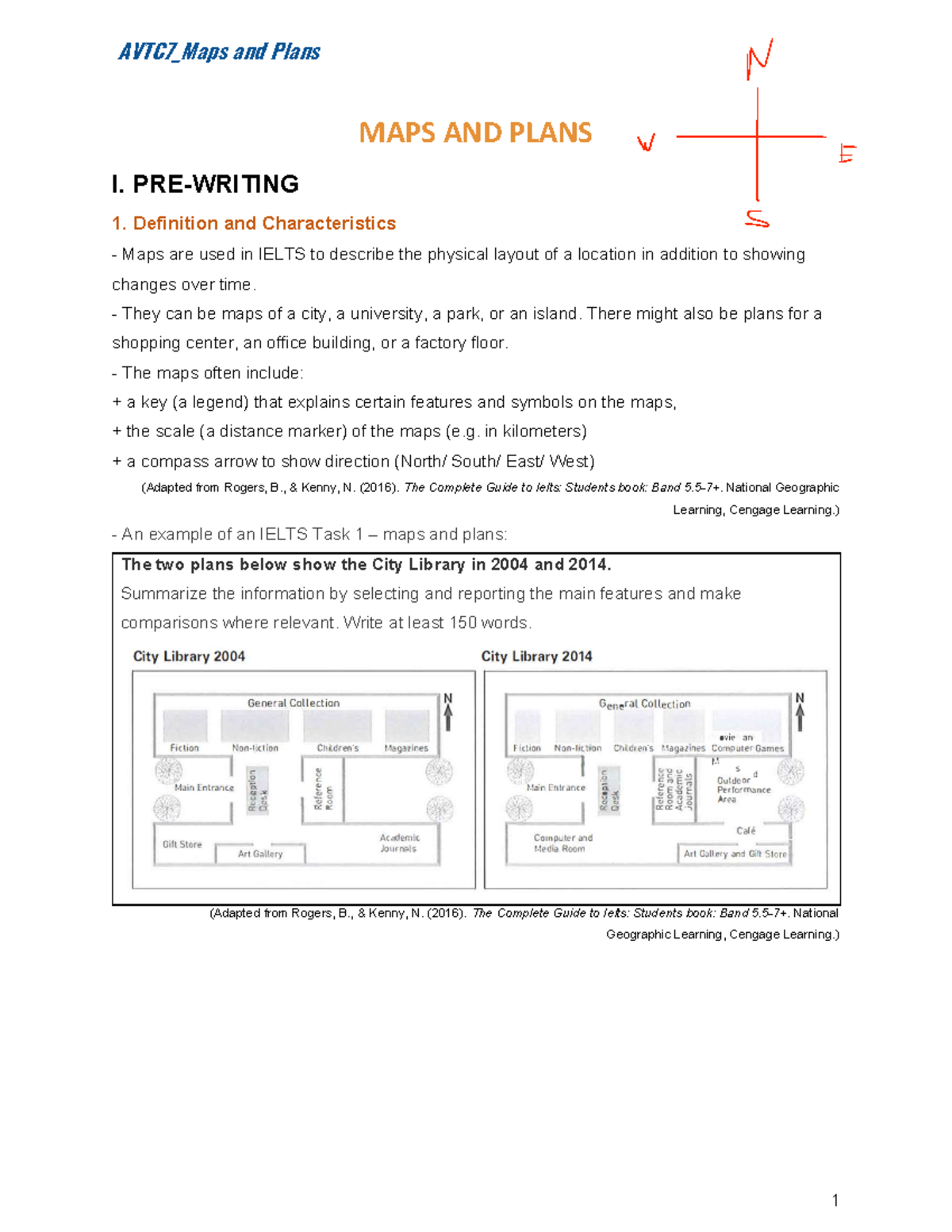 Task 1 - Maps - Before class - MAPS AND PLANS I. PRE-WRITING 1 ...