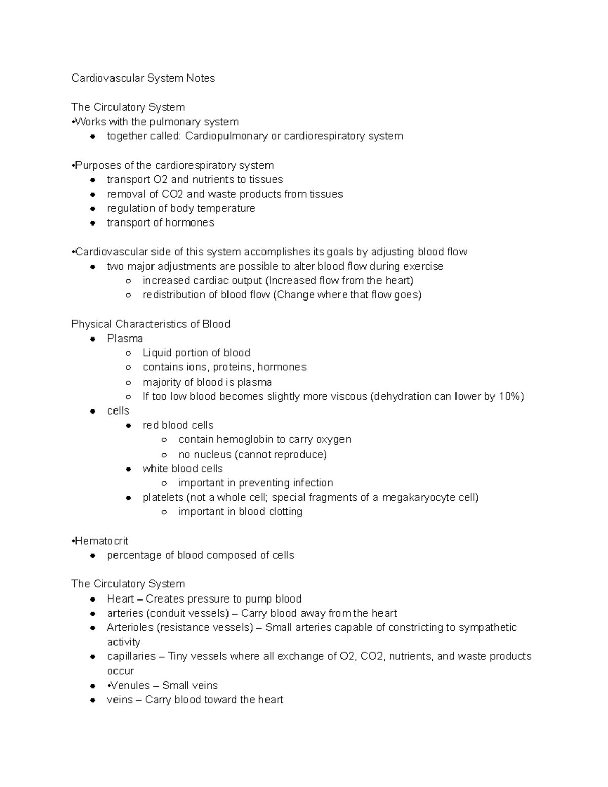 Notes Cardiovascular System - Cardiovascular System Notes The ...