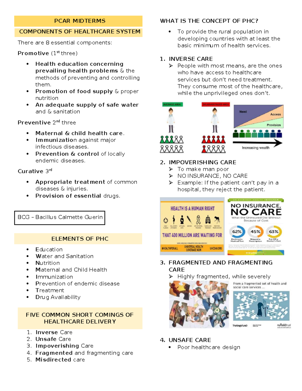 PCAR- Midterms - PCAR MIDTERMS COMPONENTS OF HEALTHCARE SYSTEM There ...