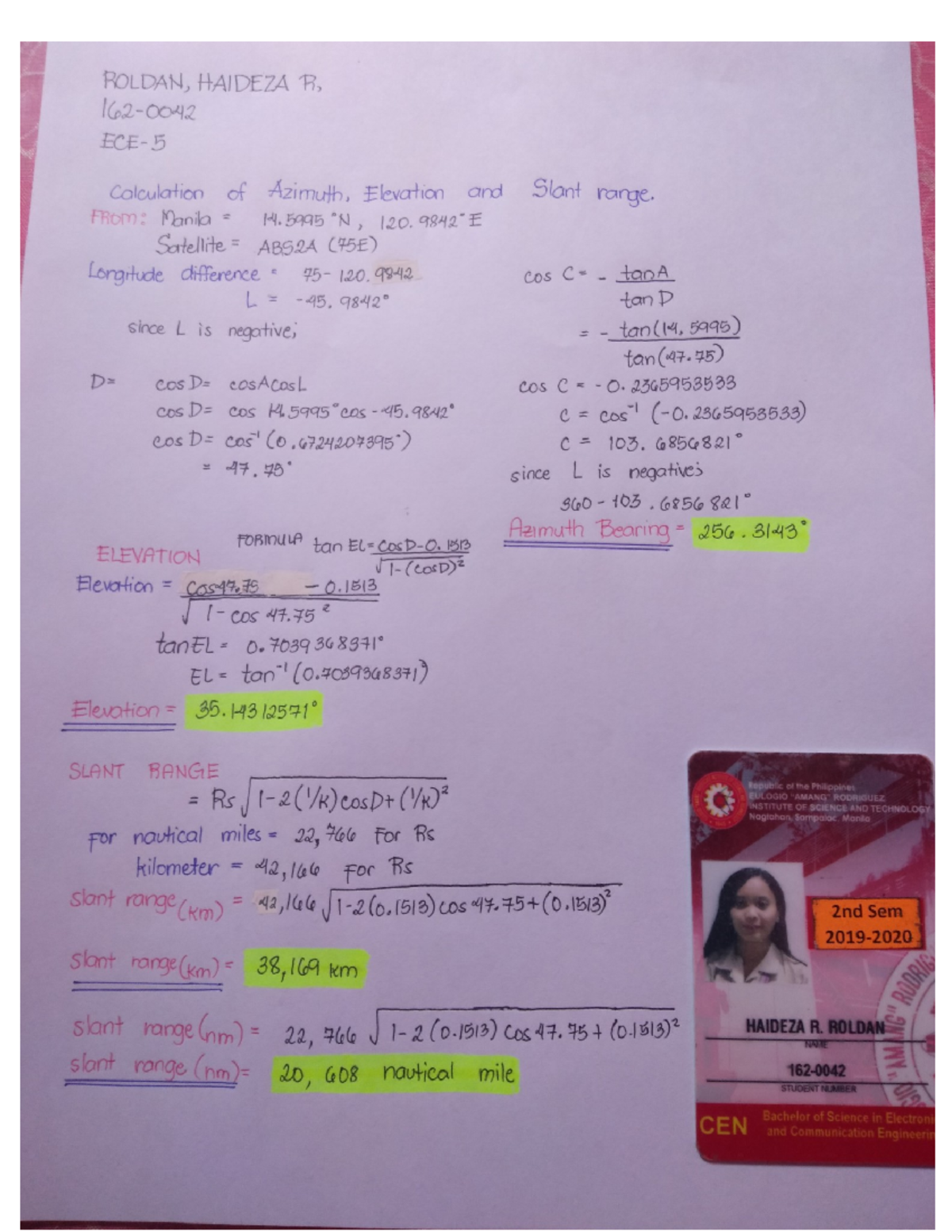 Antenna Bearing Calculations Exercise Solving Azimuth Elevation And 5821