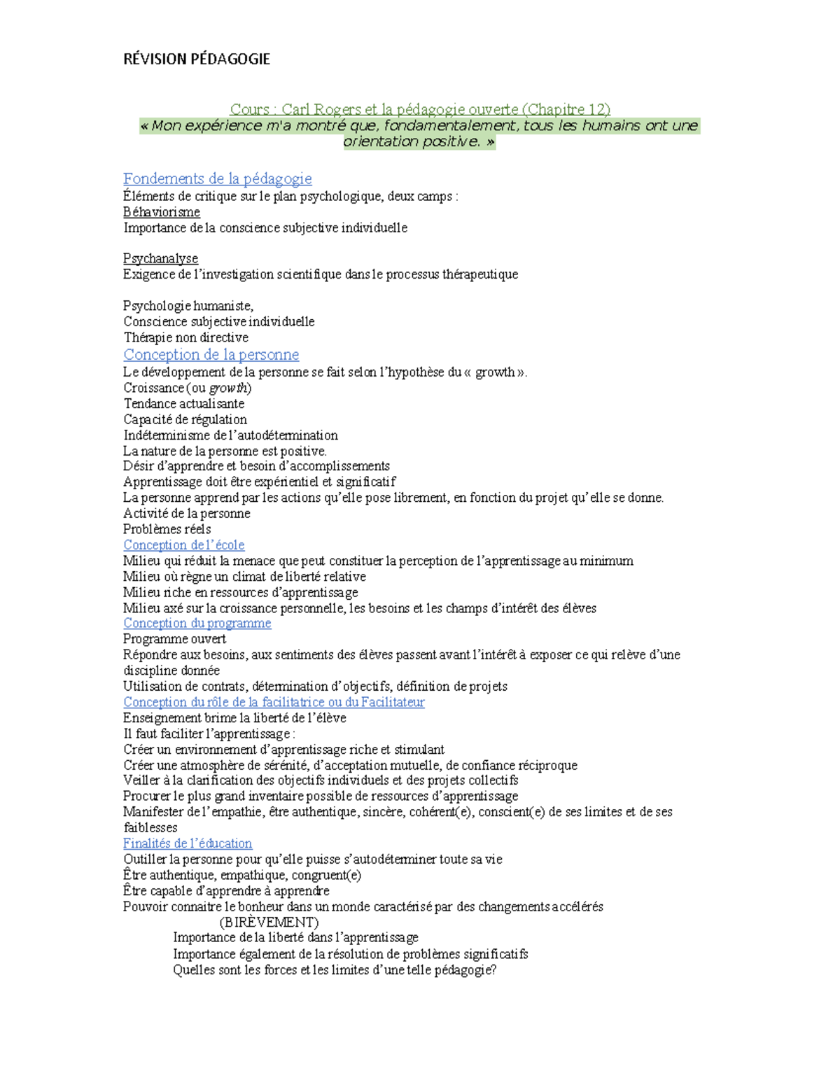 RÉ Vision-PÉ Dagogie - Cours : Carl Rogers et la pédagogie ouverte (Chapitre 12) « Mon ...