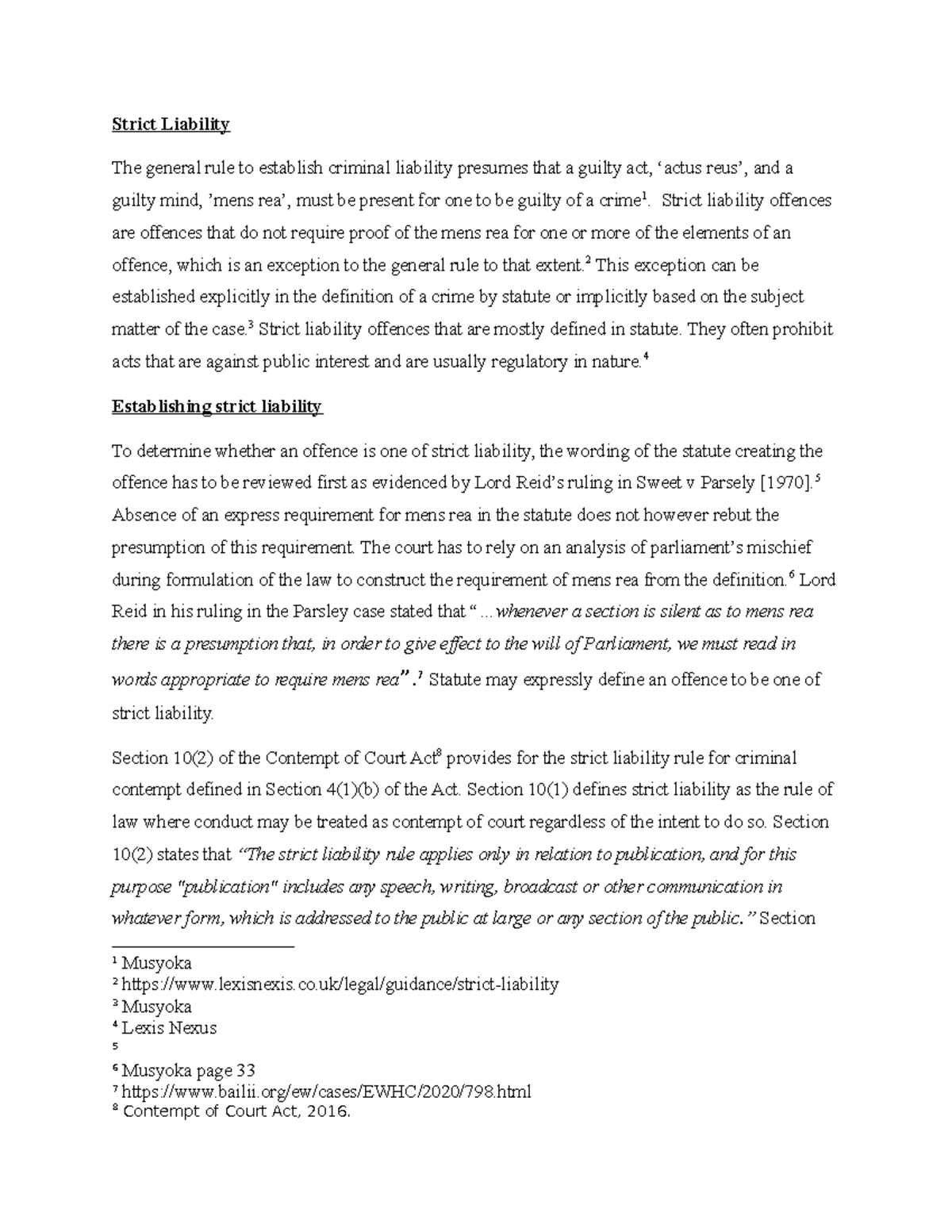 Strict Liability & Vicarious Liability offences - Strict Liability The ...