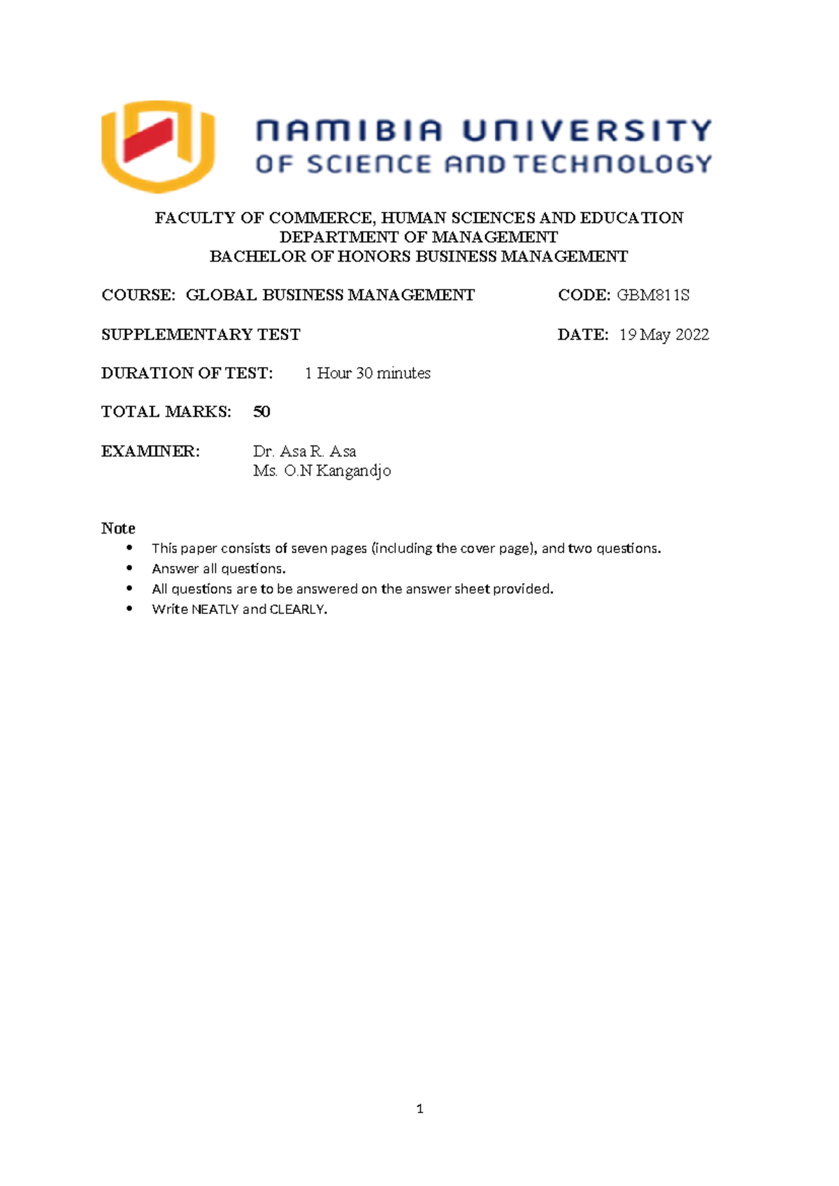 GBM811S 2022 Supplementary Test Q - FACULTY OF COMMERCE, HUMAN SCIENCES ...
