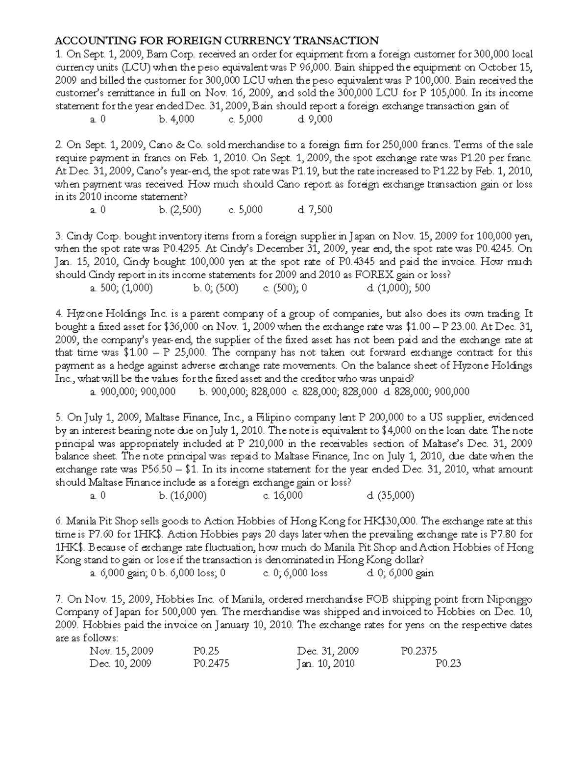 Forex-Quiz - PRACTICE MATERIAL FOR FOREX - ACCOUNTING FOR FOREIGN ...